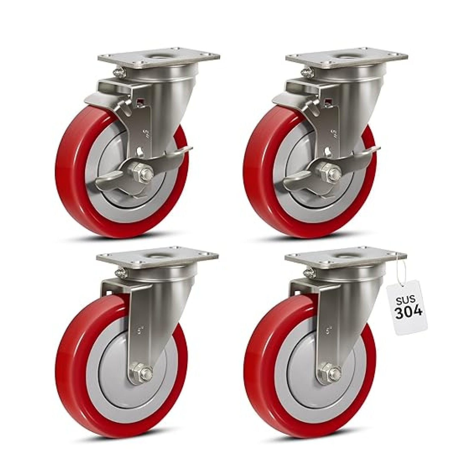 5" Caster Wheels, Stainless Steel Casters Set of 4 Heavy Duty, Anti ...