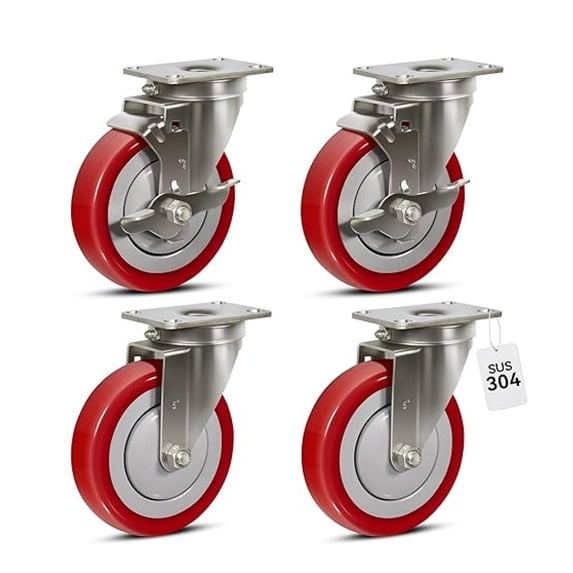 5" Caster Wheels, Stainless Steel Casters Set of 4 Heavy Duty, Anti ...