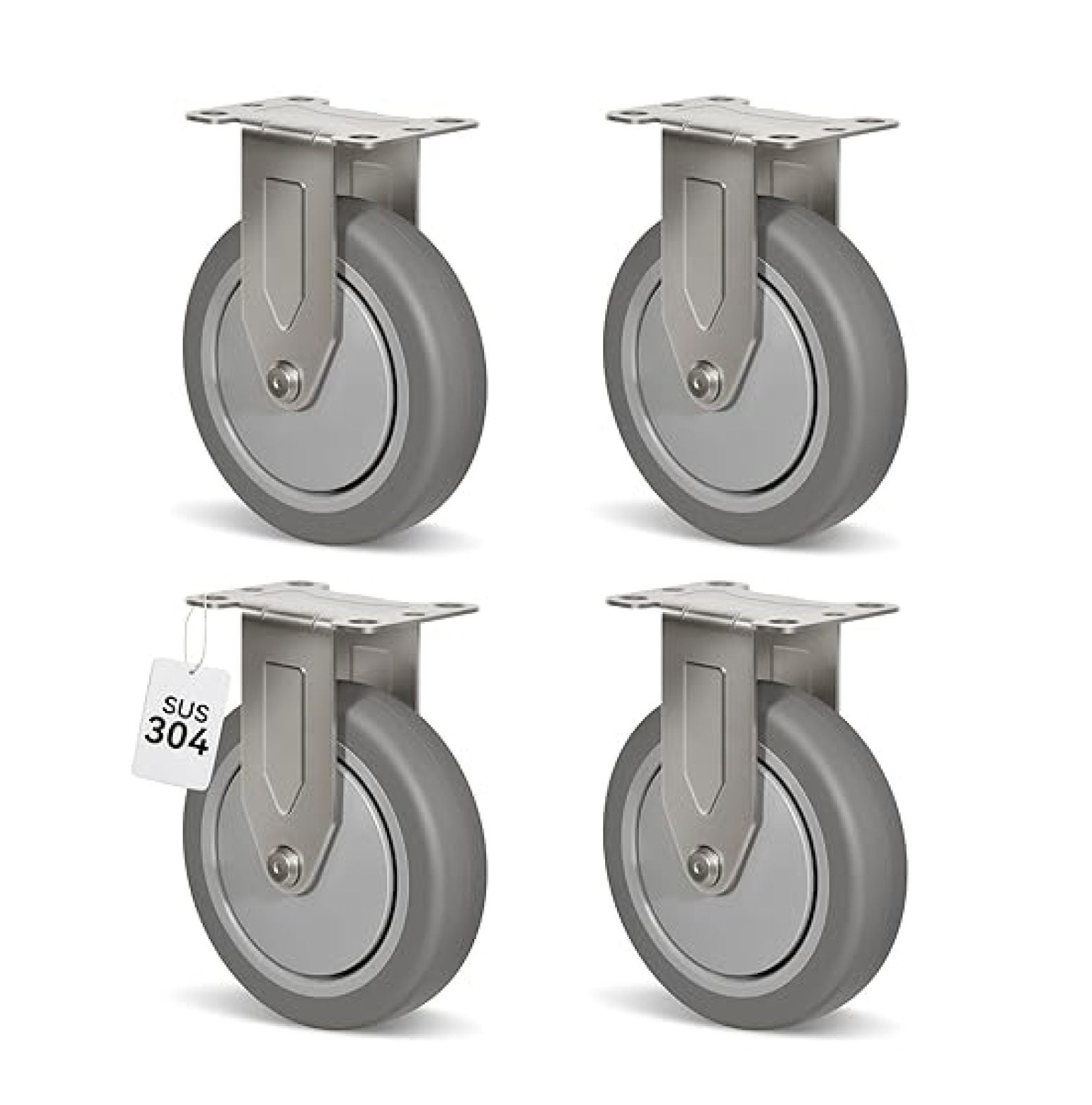 5" Caster Wheels, Stainless Steel Casters Set of 4 Heavy Duty, Anti ...