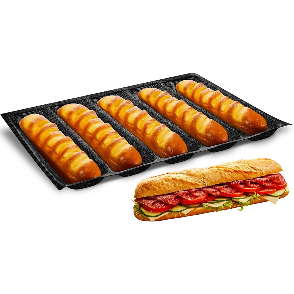 5-Cavity Silicone Mold Baguette Shape Non-stick French Bread Baking Pan ...