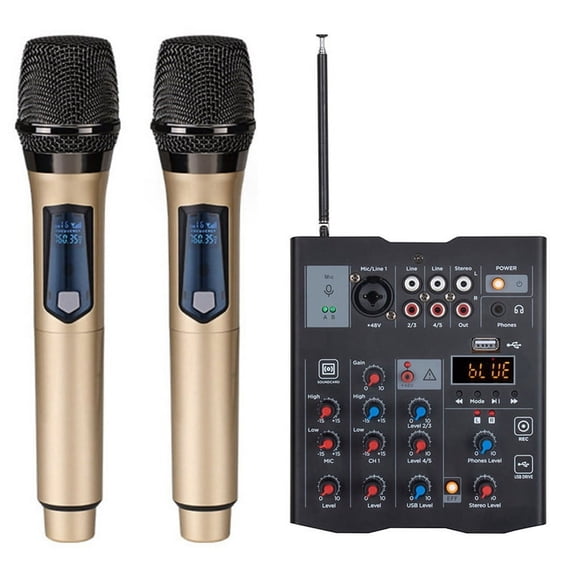 5-Channel Audio Mixer with UHF Wireless Microphone Studio Sound Mixer ...
