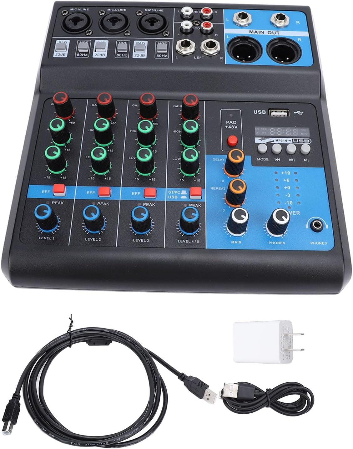 5 Channel DJ Mixer Metal Sound Board Console Sounds Mixer Board with ...
