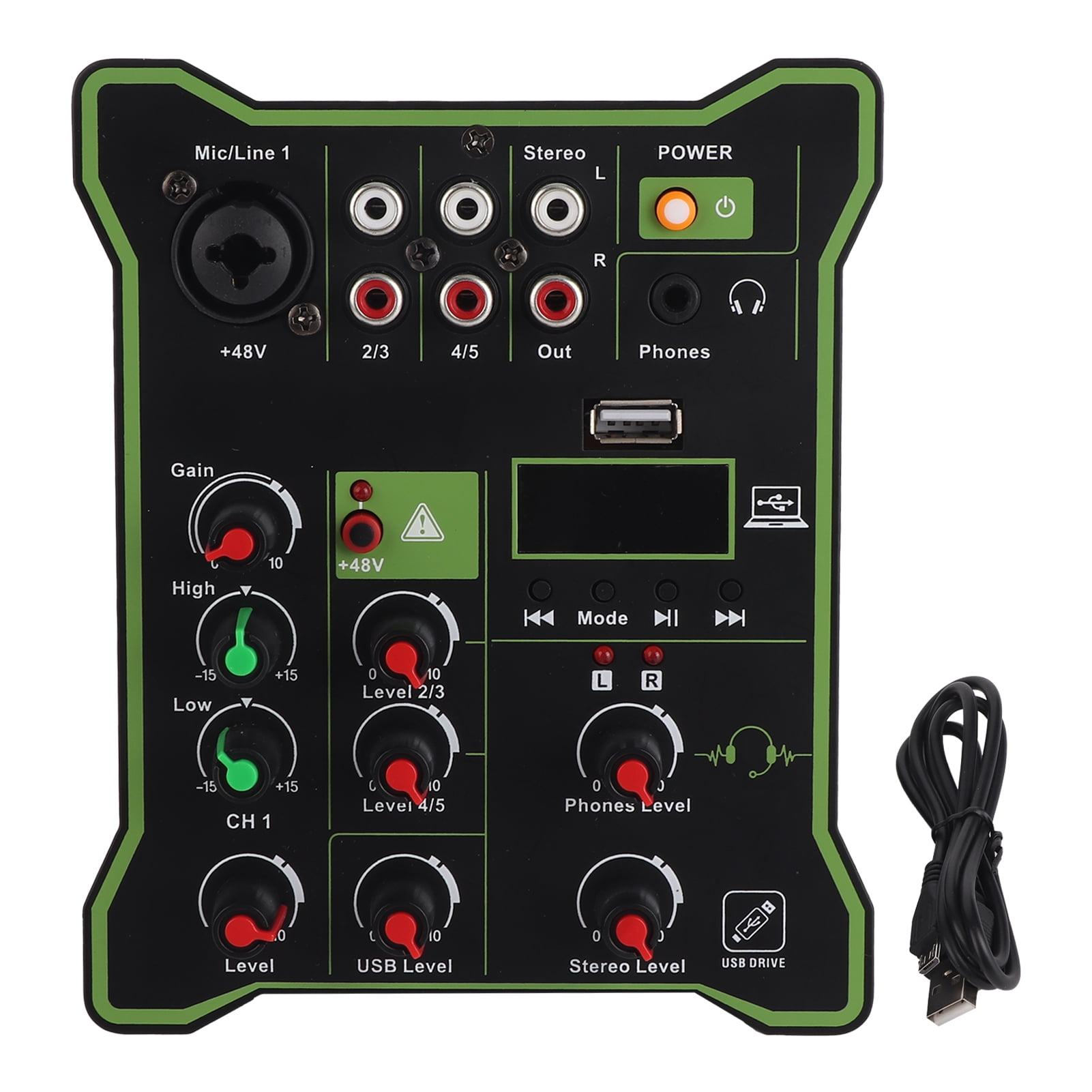5 Channel Line Mixer Mini Audio Mixer with Bluetooth USB Reverberation ...
