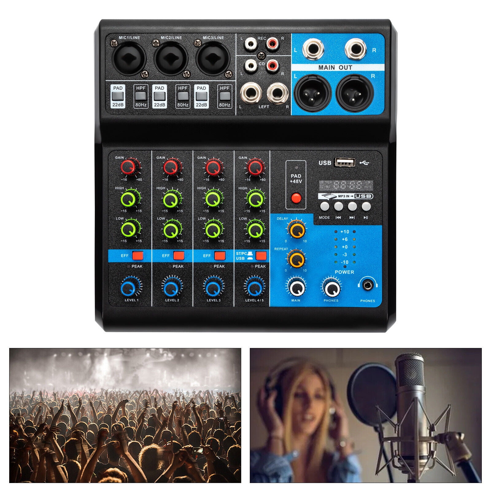 5 Channel Mini Audio Mixer Bluetooth USB DJ Console, Small Stereo ...
