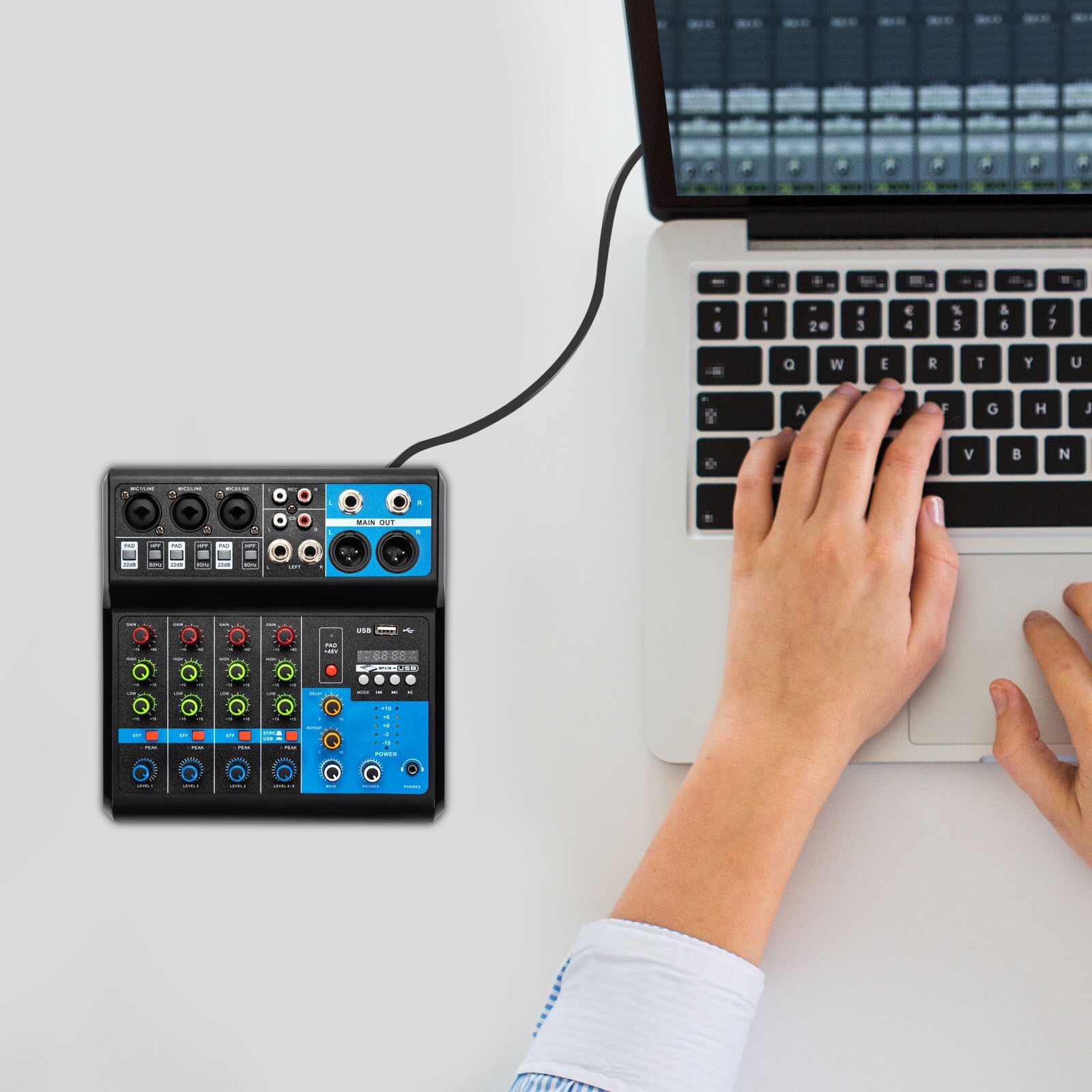 5-Channel Mixing Console Live Studio Audio Mixer Sound Board DJ USB ...