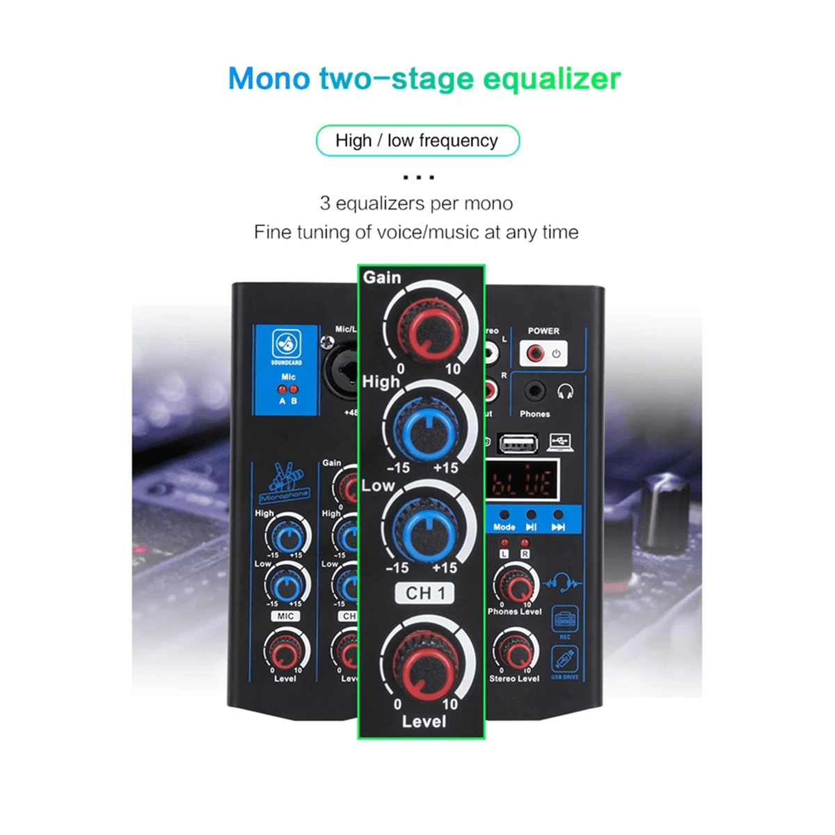 5 Channel USB Audio Mixer with Wireless Microphone Studio Sound Mixer ...