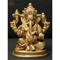 5" Chaturbhuja Lord Ganapati Brass Statue - Four-Armed Ganesha ...