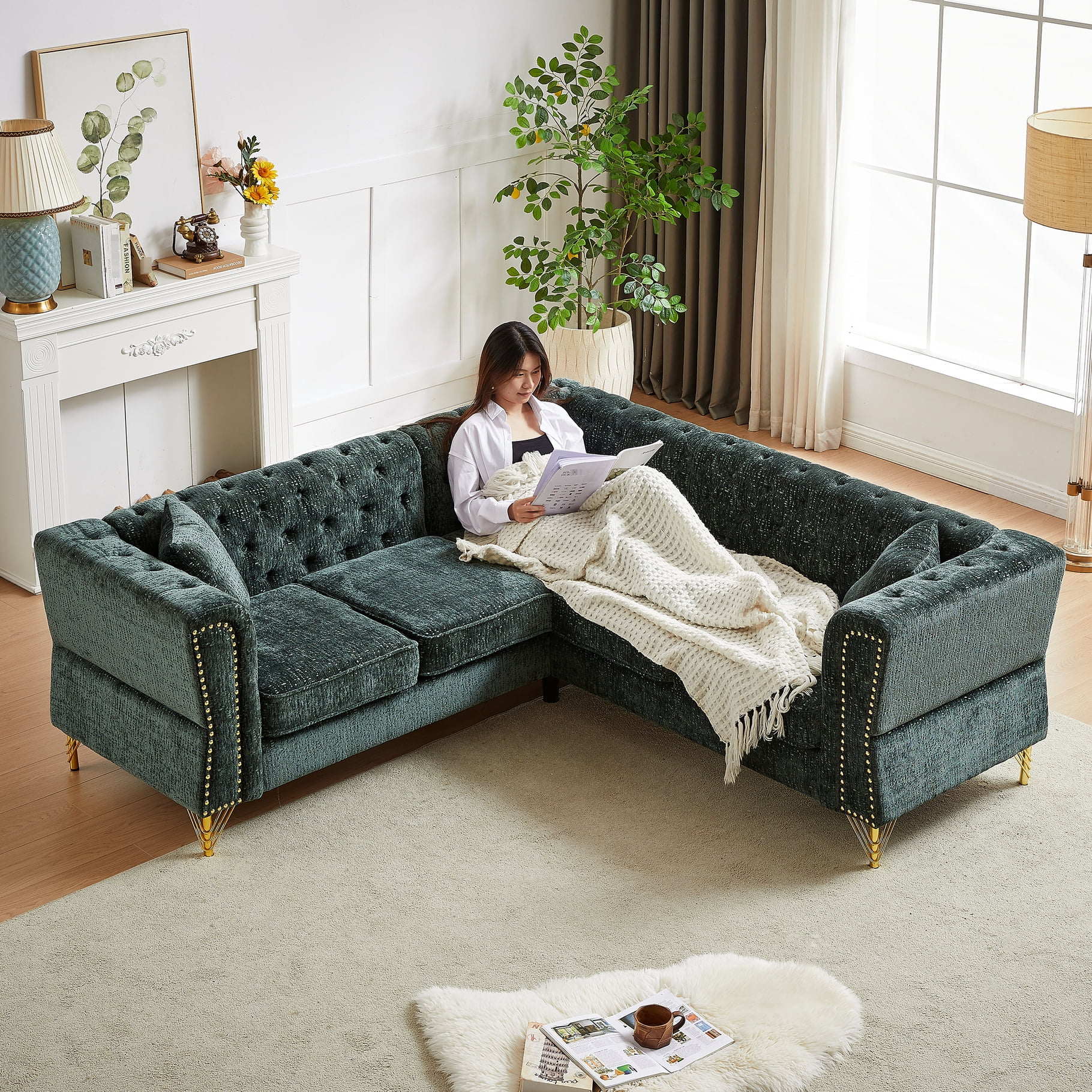 5 Chenille L-shaped Sectional Couch For Office. Classic Design, Solid ...