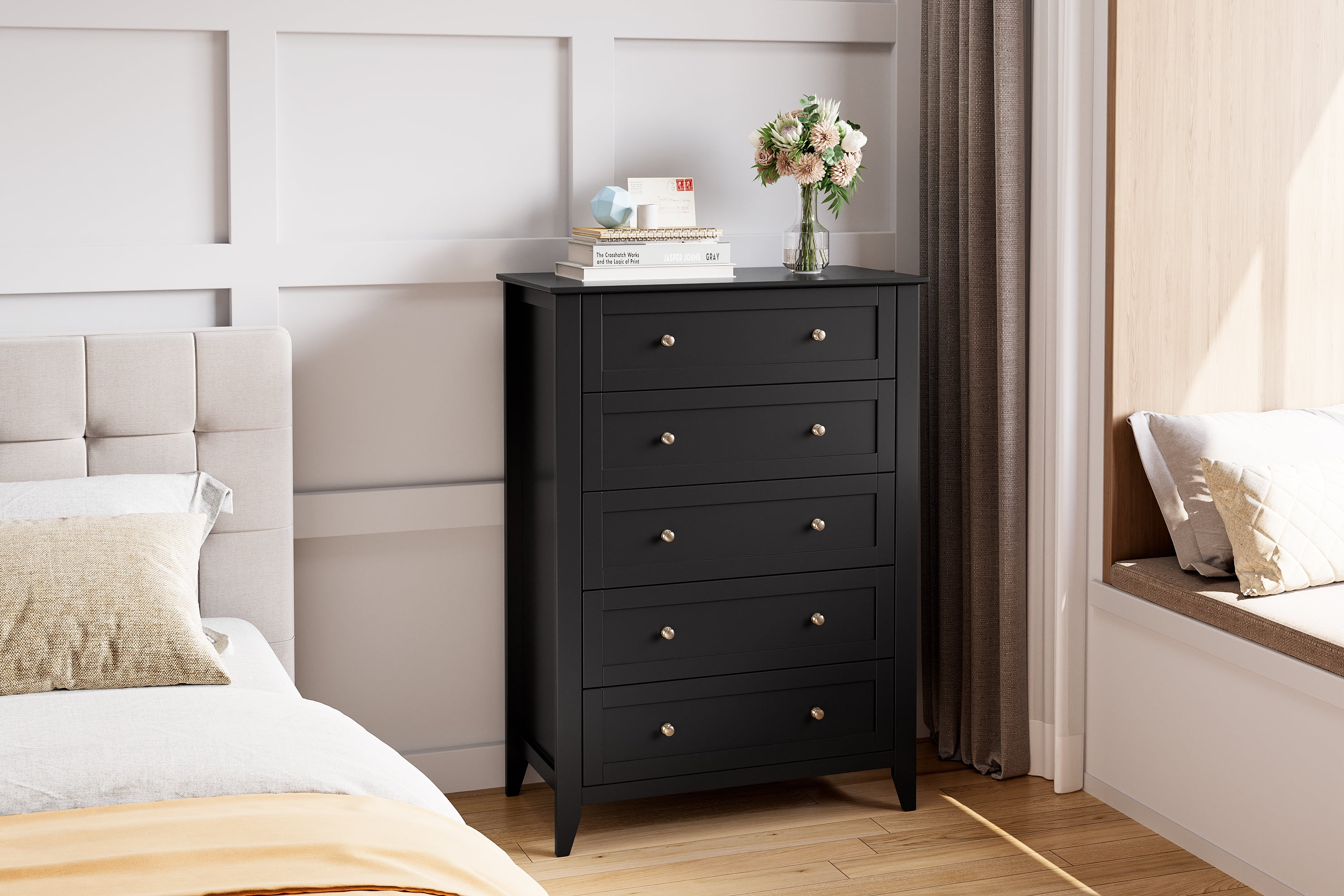 5 Chest of Drawer Dresser, Modern Tall Nightstand with Deep Drawers and ...