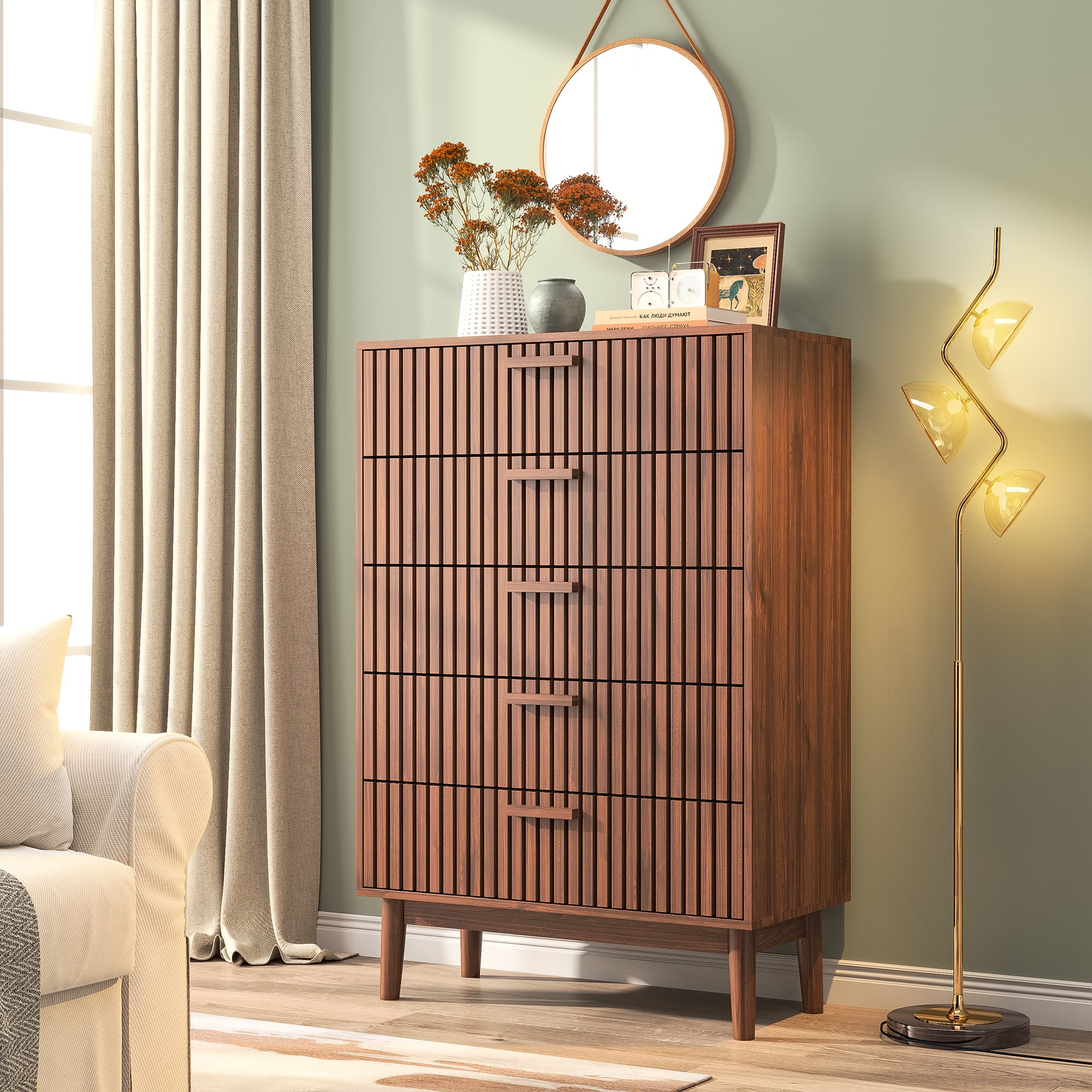 5 Chest of Drawers, Modern Closet Dressers Chest of Drawers with Fluted ...