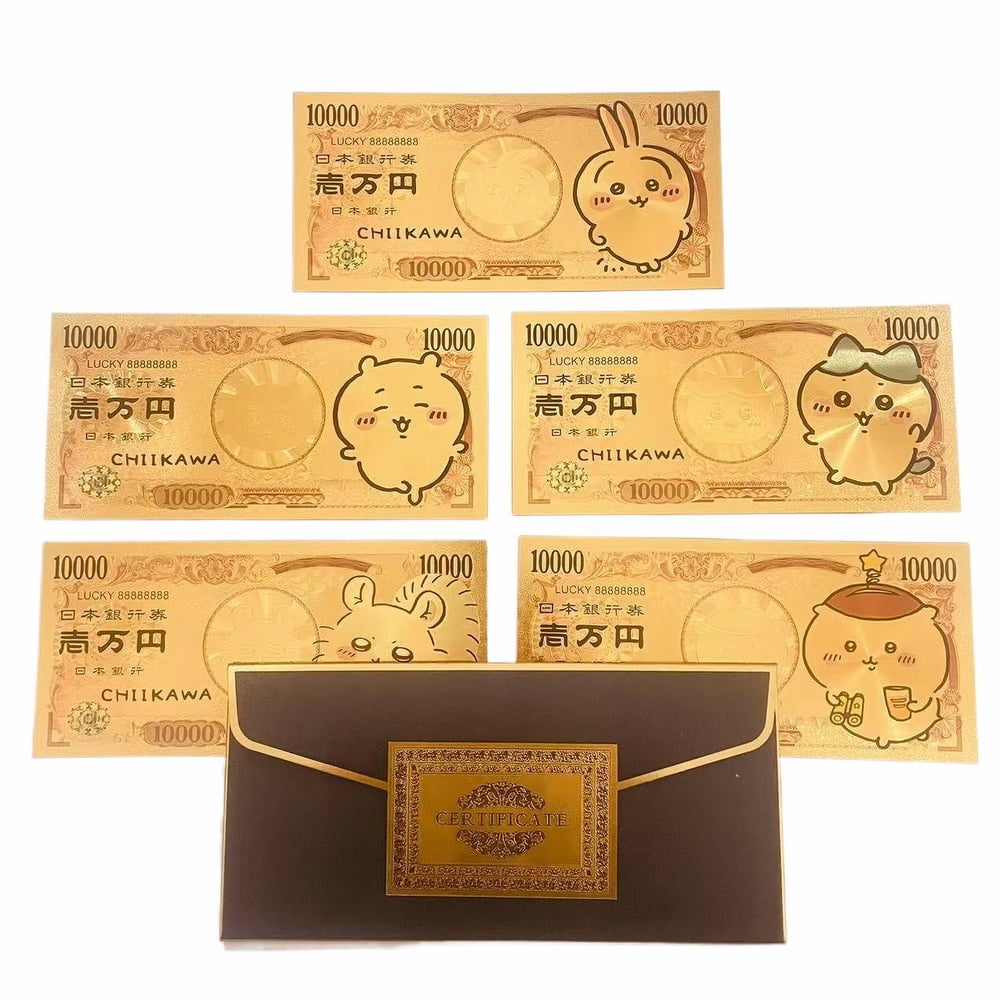 5 Chiikawa Anime-Inspired Plastic Gold Foil Collectible Banknote ...