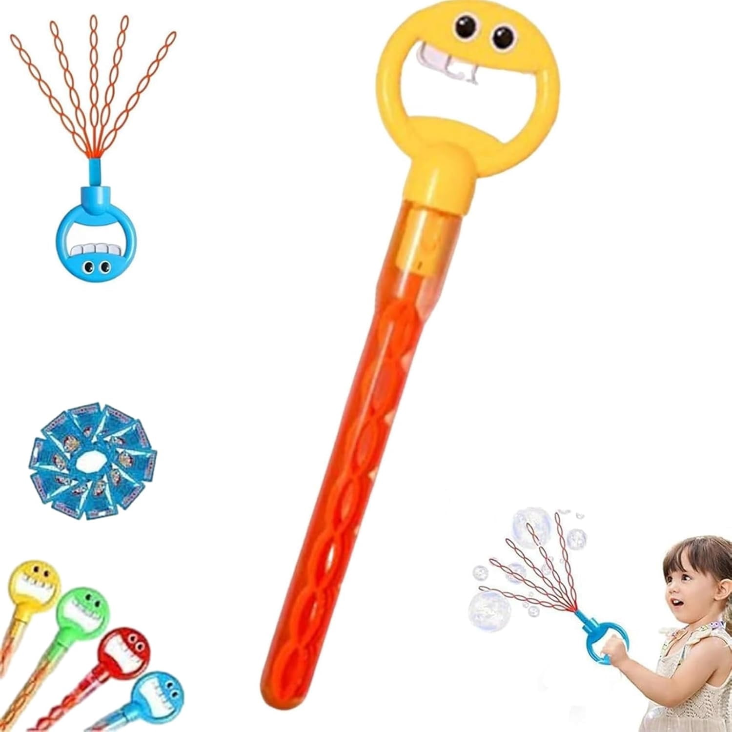 5 Claw Smiley Bubble Stick, 32 Holes Bubble Wand Handheld Smiling Face ...