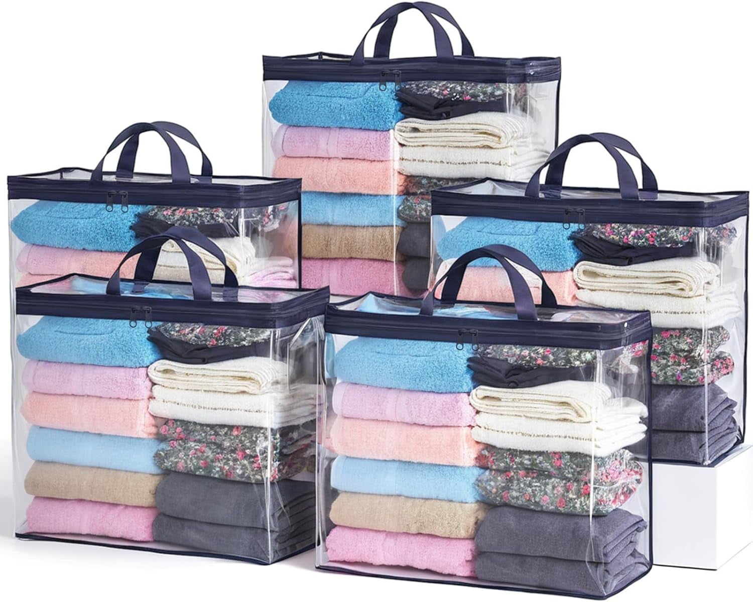 5 Clear Storage Bags for Clothes, 22L Blanket Storage Bags, Under Bed ...