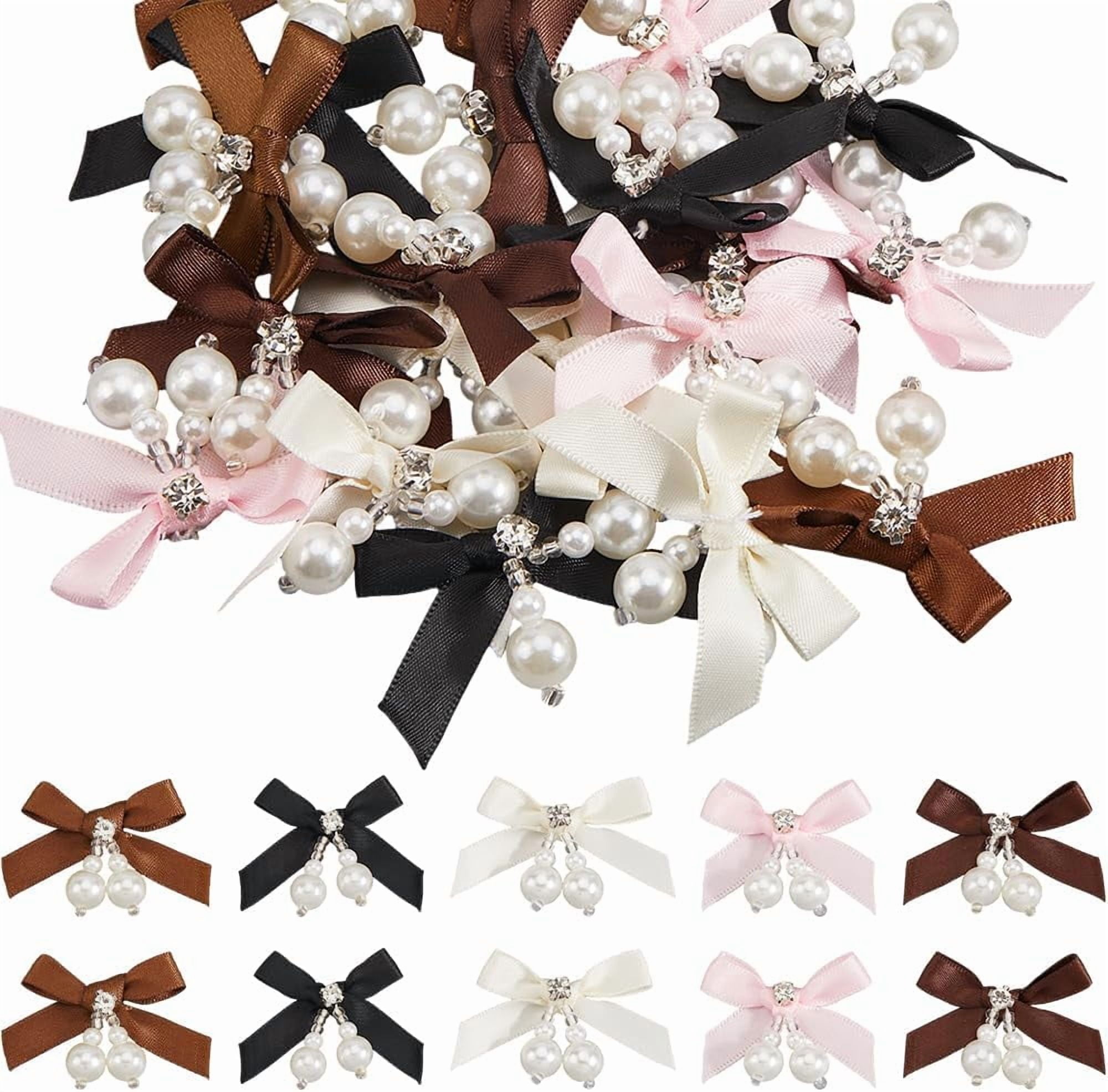 5 Color 20Pcs Twist Tie Bows Bulk Tiny Ribbon Bows with Pearls Small ...