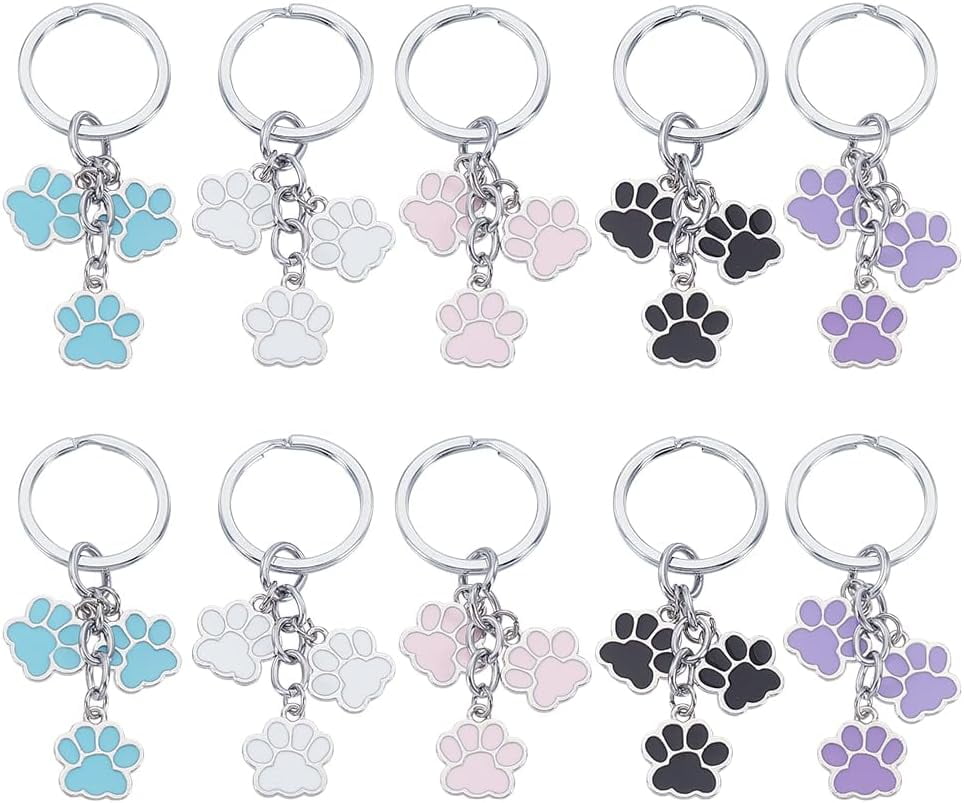 5 Color Paw Print Keychain 10Pcs Dog Claw Paw Purse Charms Metal Key ...