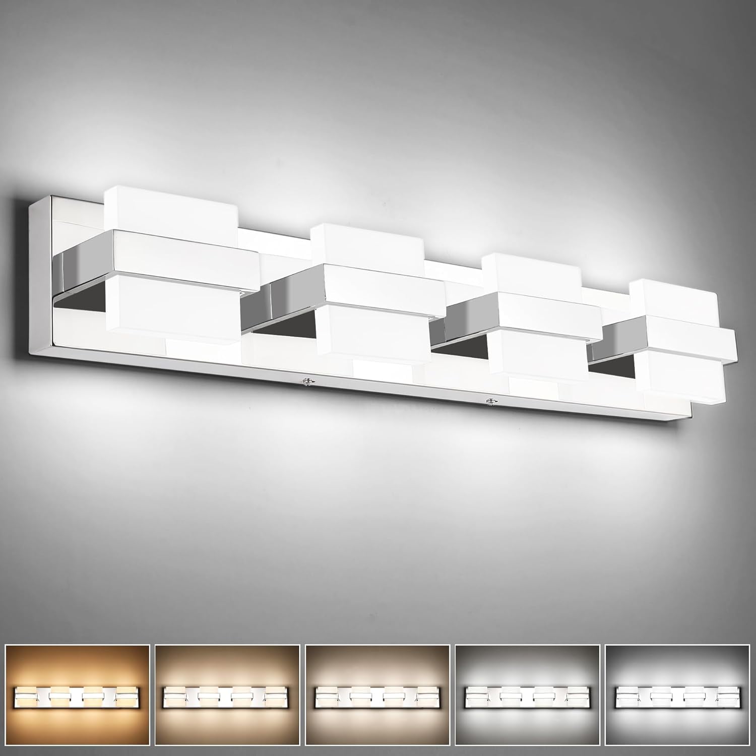 5 Color Temperature Adjustable Bathroom Light Fixtures, 4 Lights Chrome ...