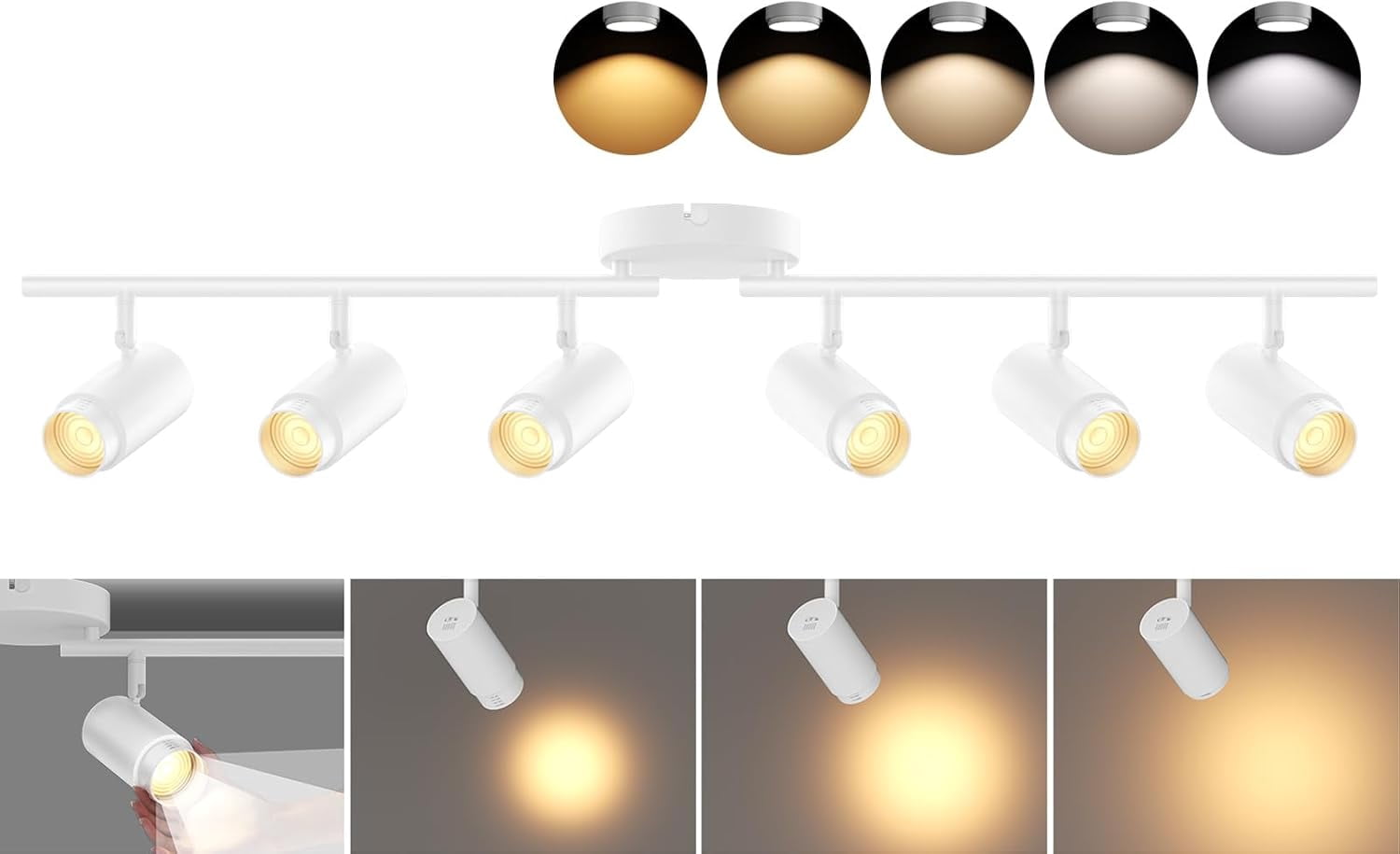 5-Color Zoomable 6 Light Track Lighting Fixtures Ceiling for Kitchen ...