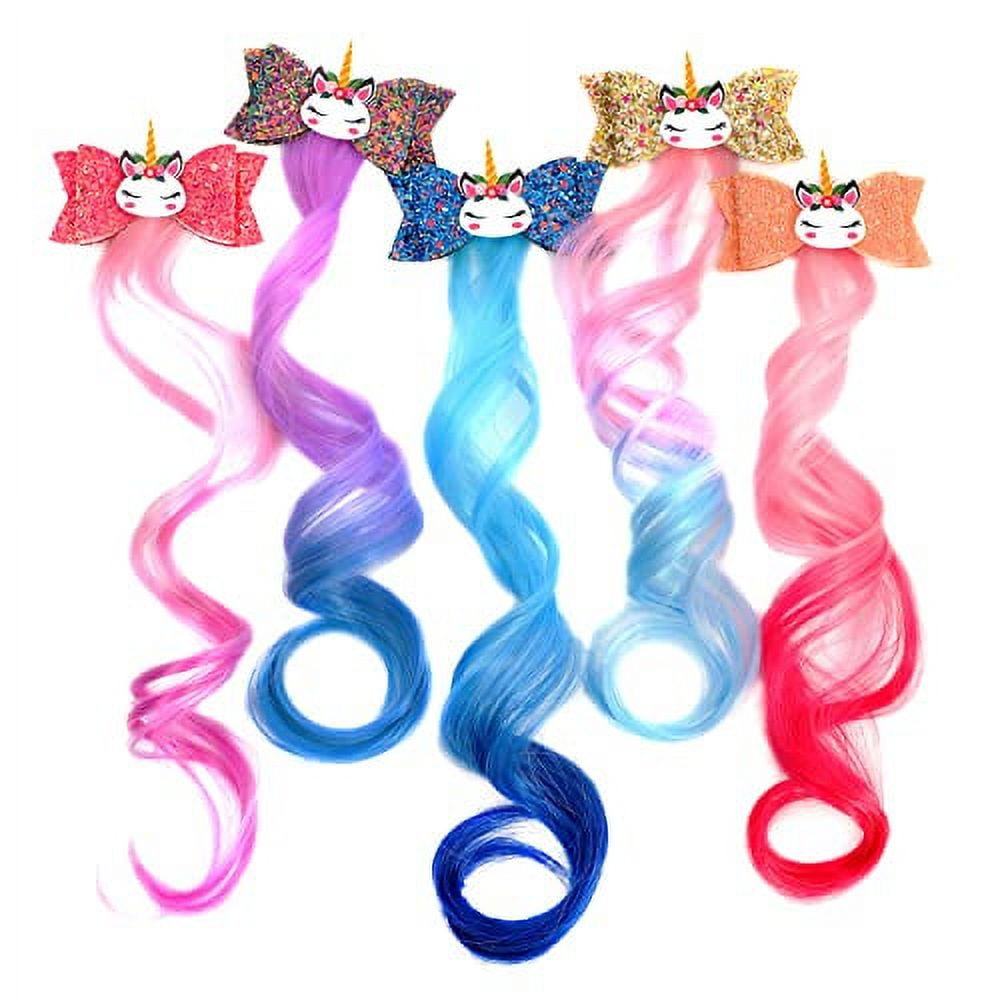 5- Colored Hair Extensions For Kids Glitter Unicorn Hair Accessories ...