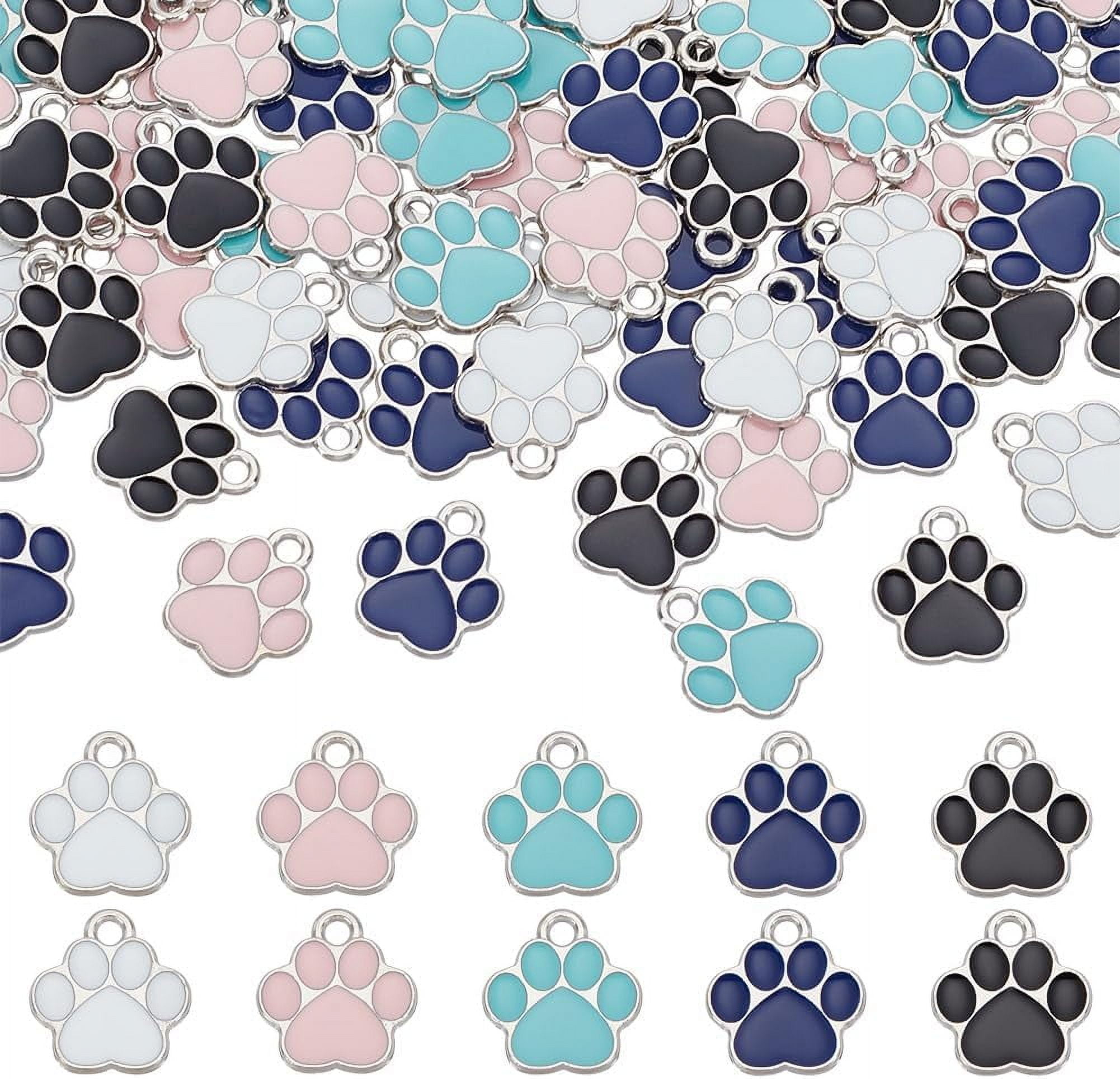 5 Colors 100Pcs Dog Paw Print Charms Paw Alloy Enamel Pendants Colorful Animal Footprint Dangle ...