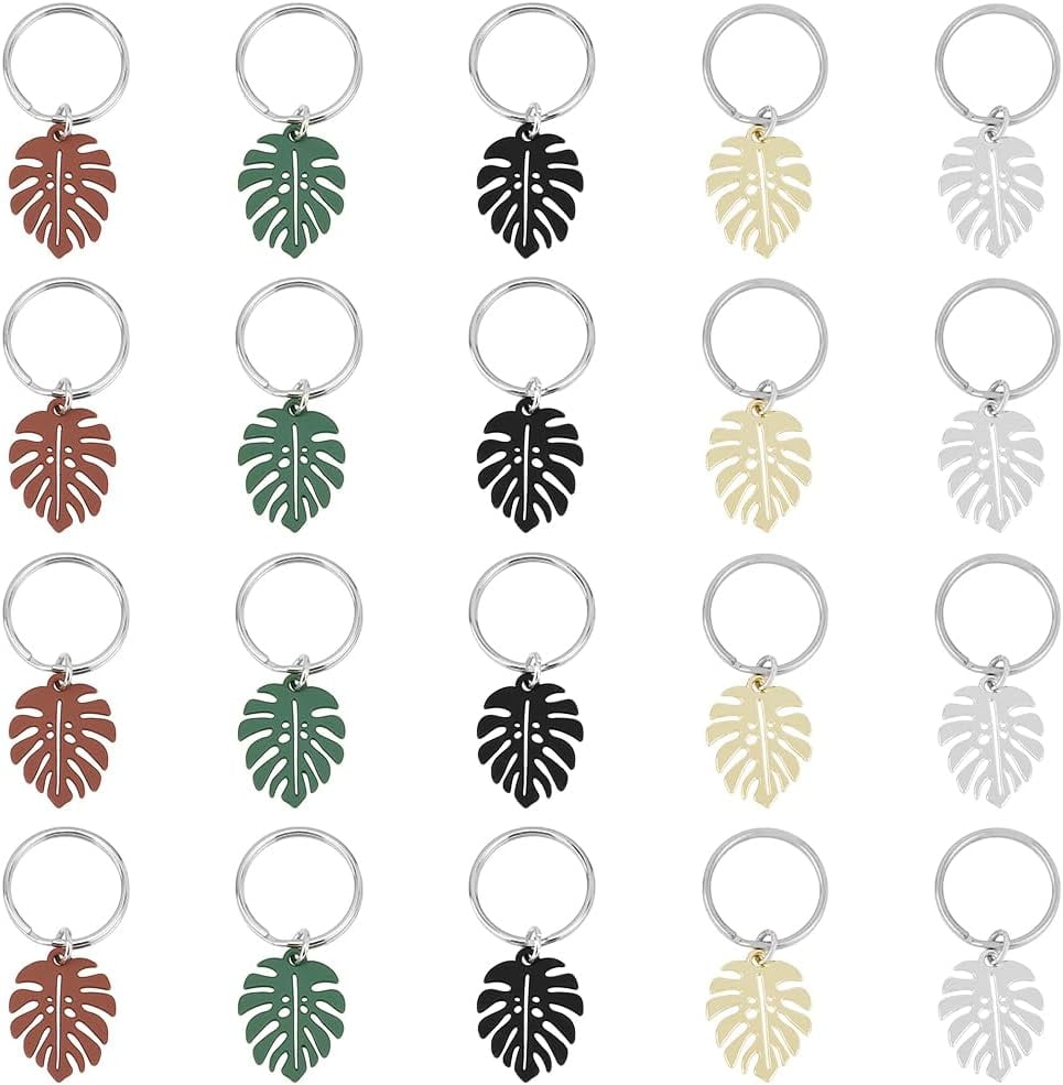 5 Colors 20Pcs Leaf Theme Pendant Keychains with Iron Findings Black ...