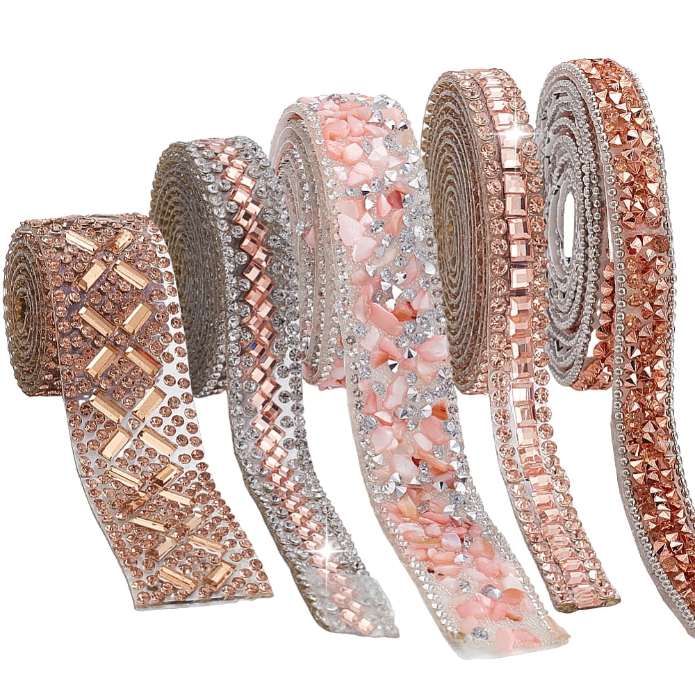 5 Colors 5 Roll Rhinestone Ribbon 0.3x15.6 Inch Glitter Rhinestones ...