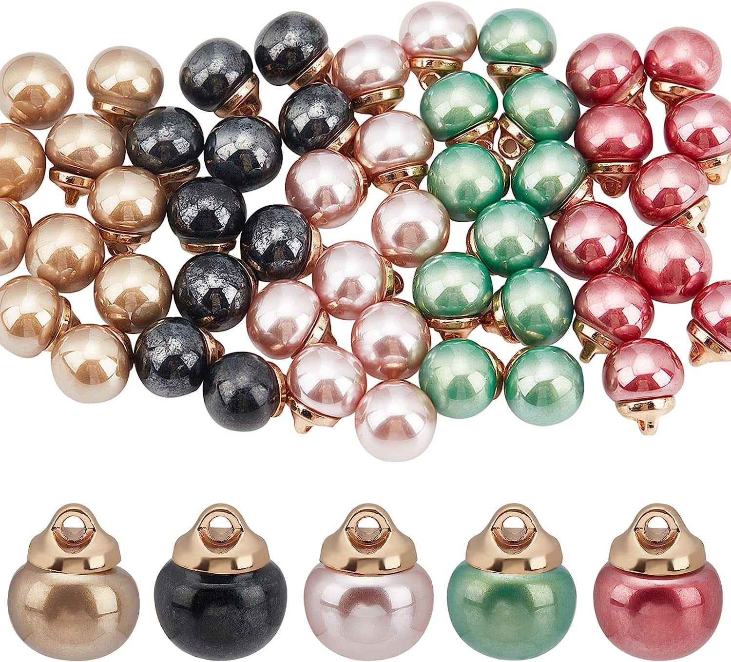 5 Colors 50PCS Round Faux Pearl Buttons Half Domed Pearl Buttons ...