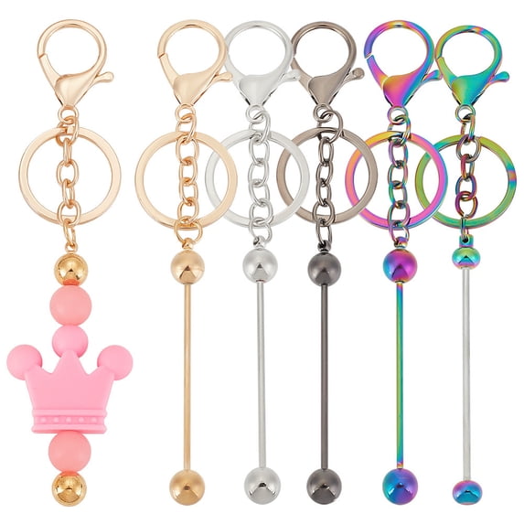 5 Colors Beadable Keychain Bars Beadable Blanks DIY Bead Keychain Metal ...