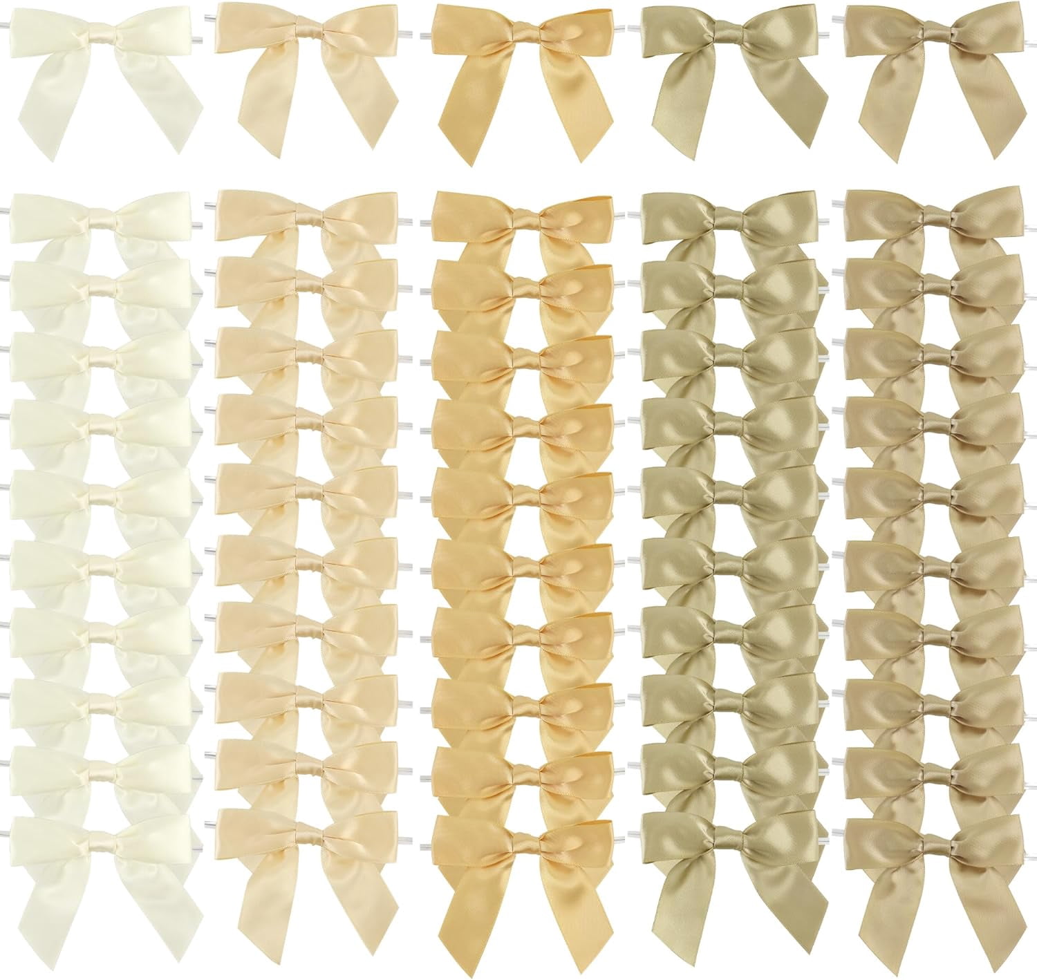 5 Colors Champagne Gold Twist Tie Bows 3.5" Premade Antique Gold Satin ...