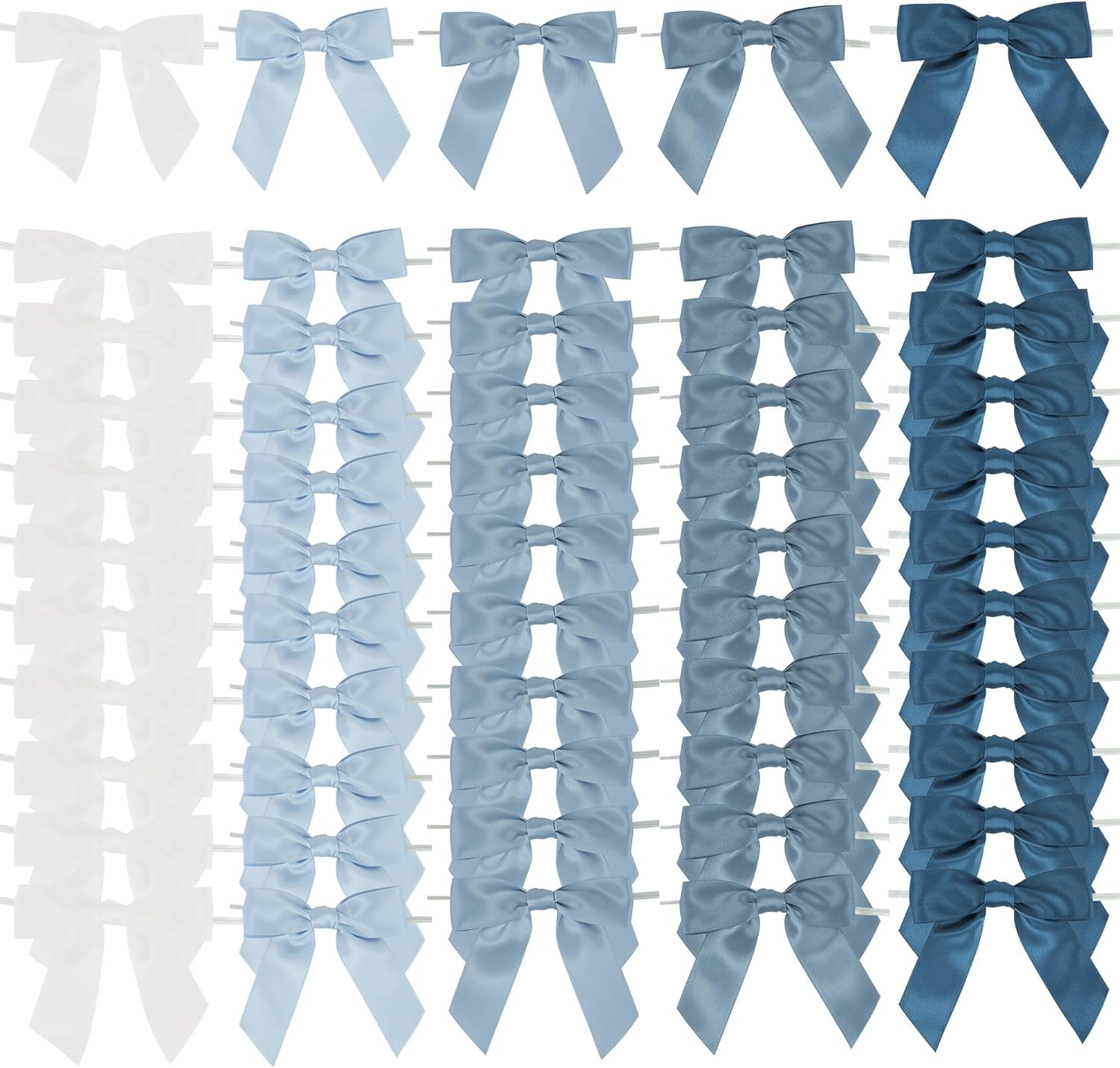5 Colors Dusty Blue Twist Tie Bows 3.5" Premade Blue Satin Ribbon Bows for Gift Wrapping Pre ...