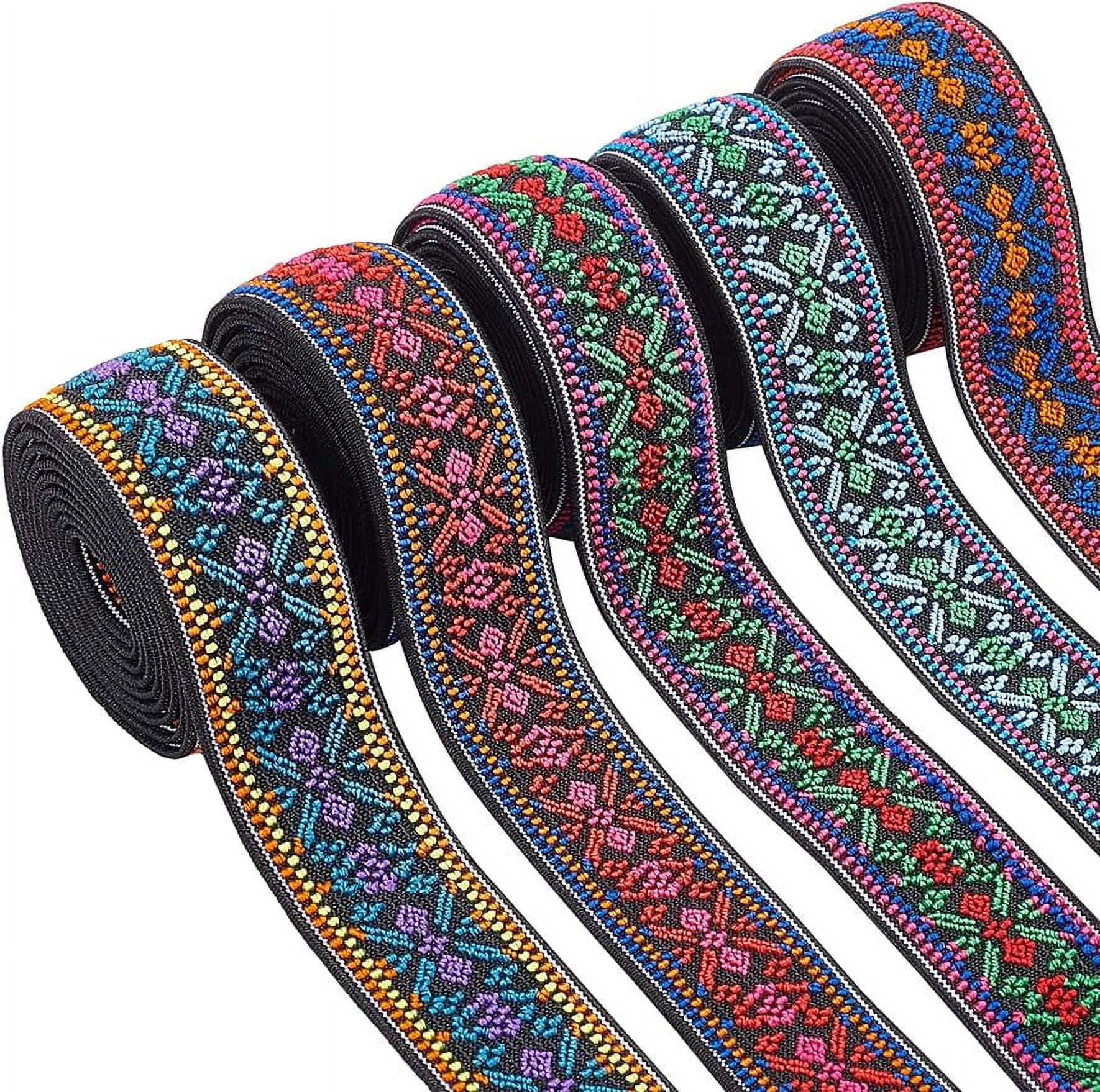 5 Colors Ethnic Style Embroidery Flat Polyester Elastic Rubber Cord ...