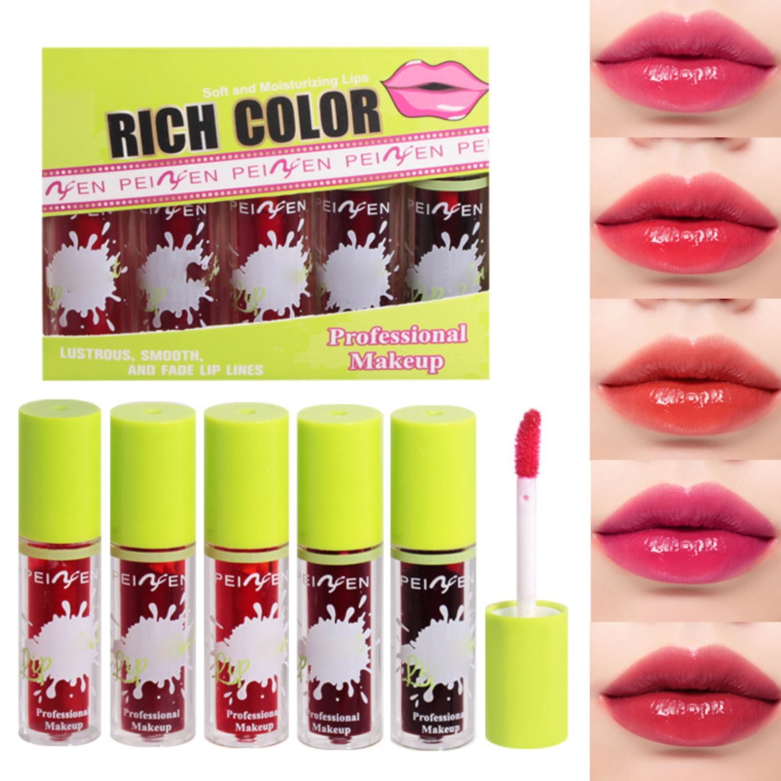 5 Colors Lip Gloss Set - Mini High Shine Plumping Lip Oil And Lip Gloss ...
