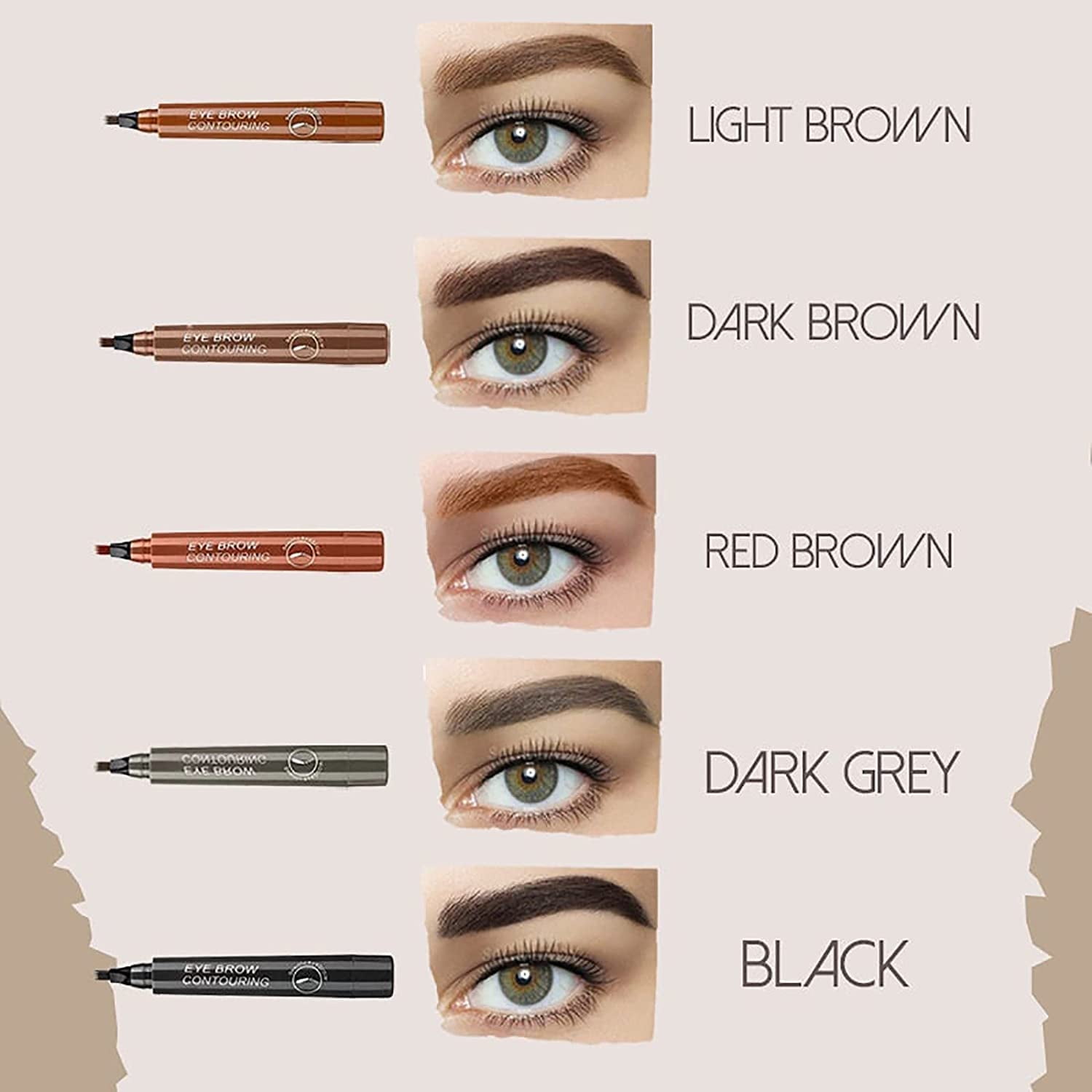 5 Colors Long Lasting Brown Liquid Eyebrow Pen, 4 Fork Eye Makeup Lift ...
