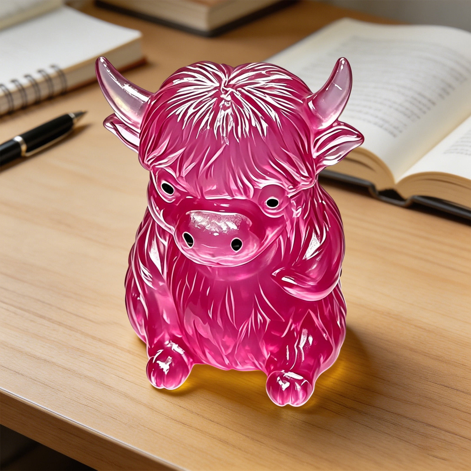 5 Colors Luminous Highland Cow Resin Figurine, Cute Glowing Craft ...