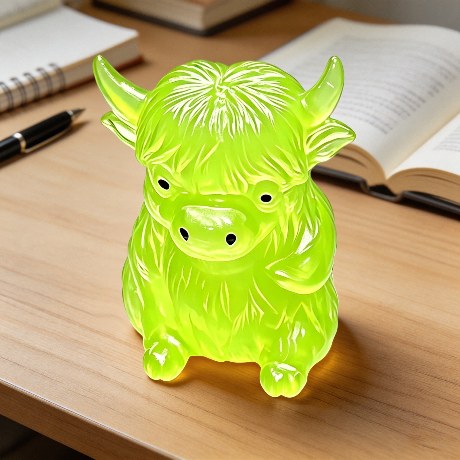 5 Colors Luminous Highland Cow Resin Figurine, Cute Glowing Craft ...