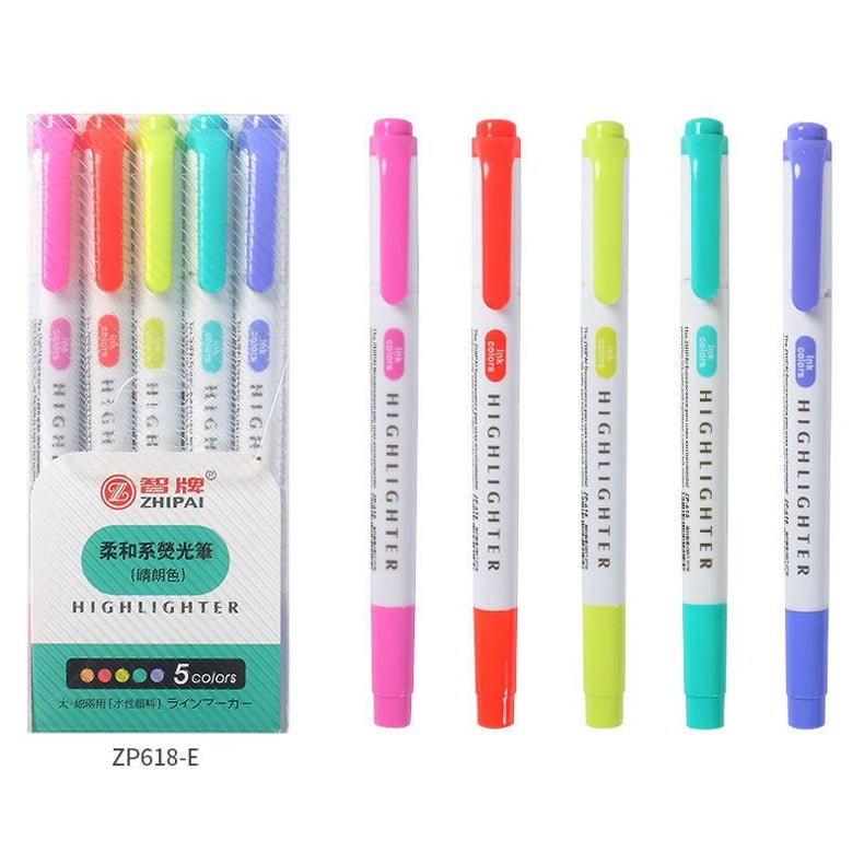 5 Colors/box Double Headed Highlighter Pen Set Fluorescent Markers ...