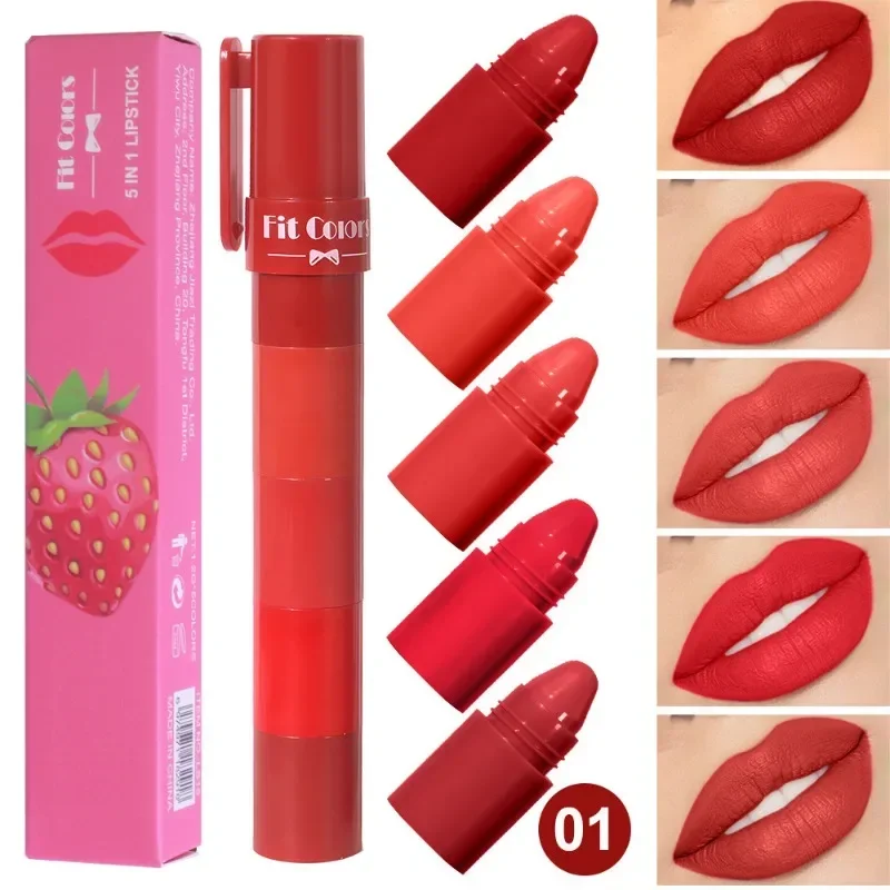 5 Colors in 1 Lipstick Crayon Set Matte Lipstick Pencil Kit Combo ...