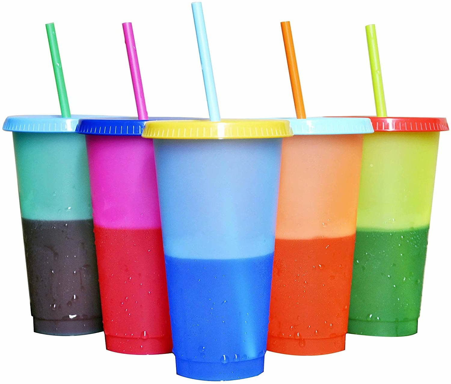 5 Colors of Plastic Leakproof Cup,5 Pcs Color Changing Cup,24 Oz ...