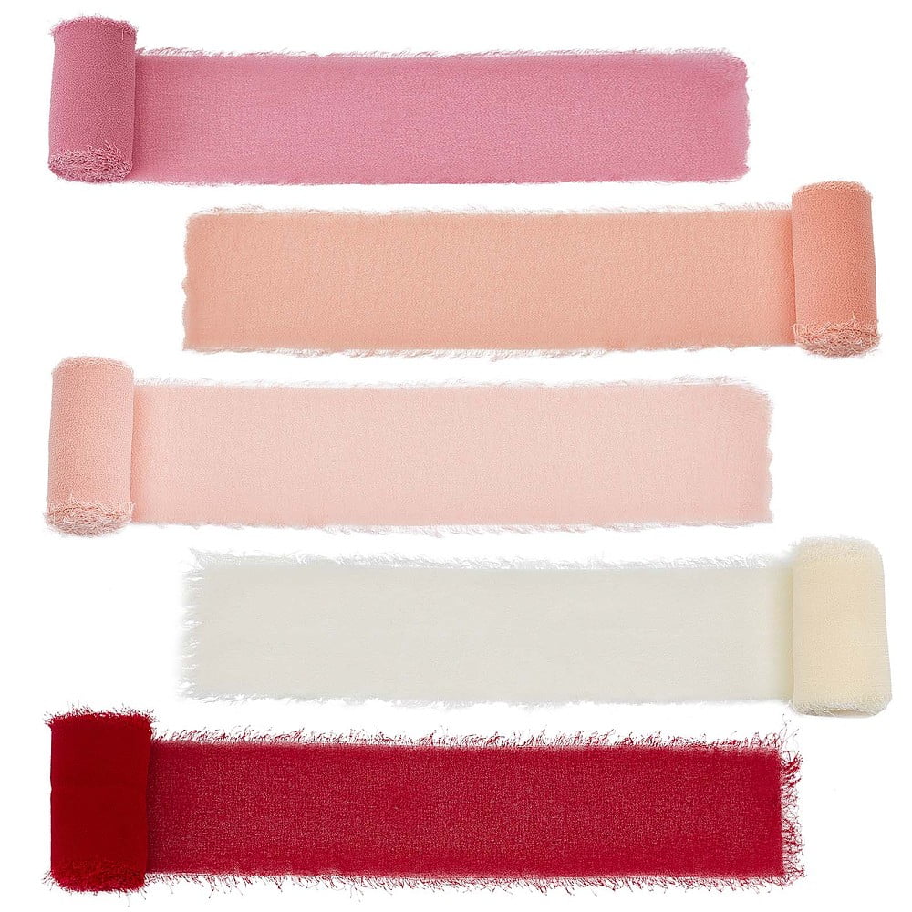 5 Colours Chiffon Ribbon Handmade Fringe Chiffon Silk-Like Ribbons Raw ...