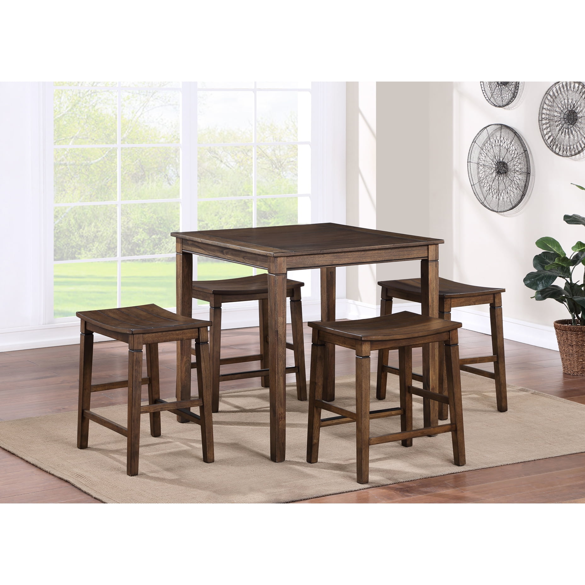 5 Compact Counter Dining - Plank-effect Table Top & Shaped Seat Stools ...