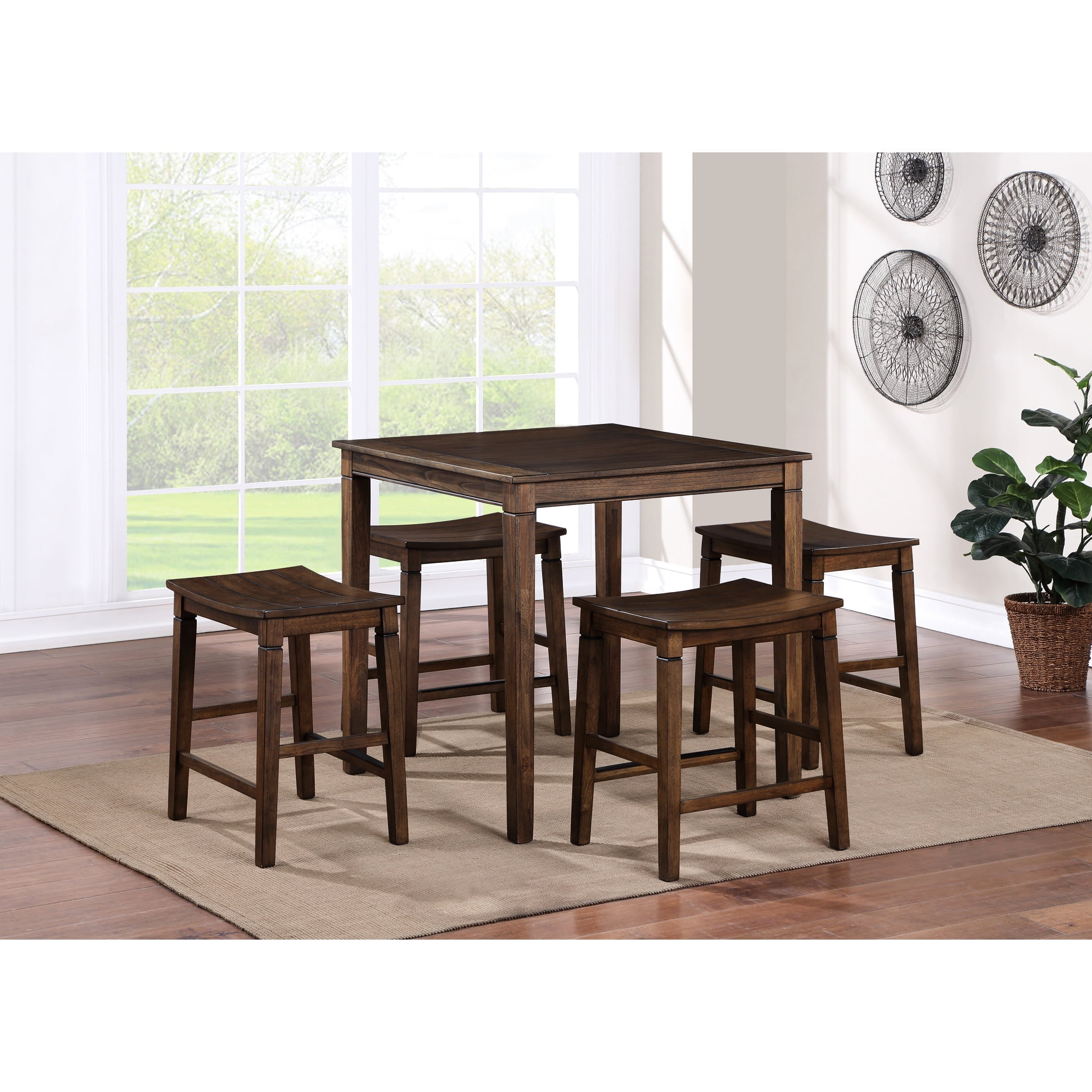 5 Compact Counter Dining - Plank-effect Table Top & Shaped Seat Stools ...
