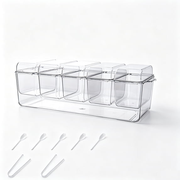 5 Compartment Condiment Server Caddy,Transparent Plastic Ice Fresh ...