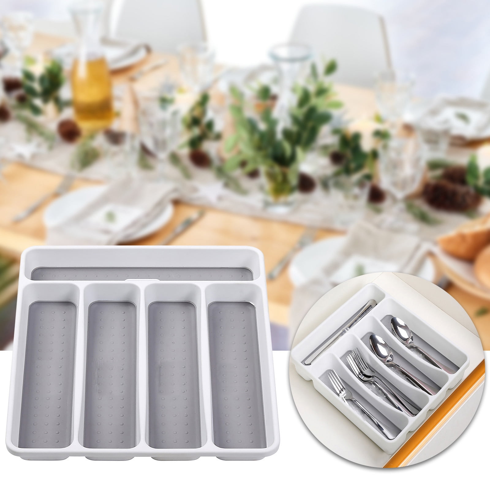 5-Compartment Cutlery Drawer Organizer | Plastic Flatware Storage Tray ...