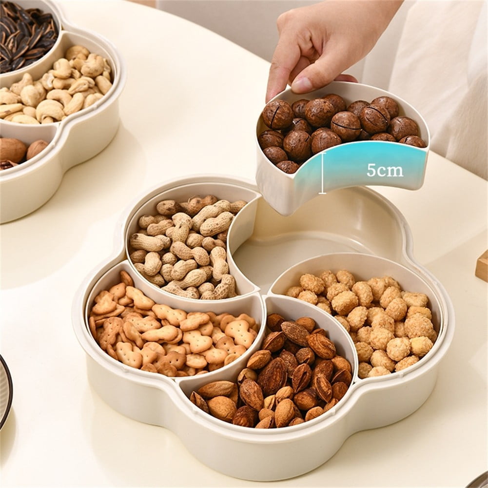 5 Compartment Nut Serving Container Candy Storage Appetizer Trays With ...
