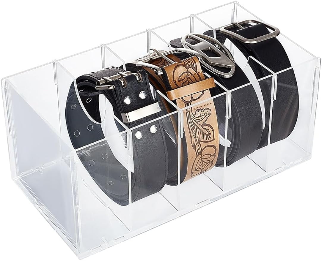 5 Compartments Acrylic Belt Organizer Tie and Bow Tie Display Case ...