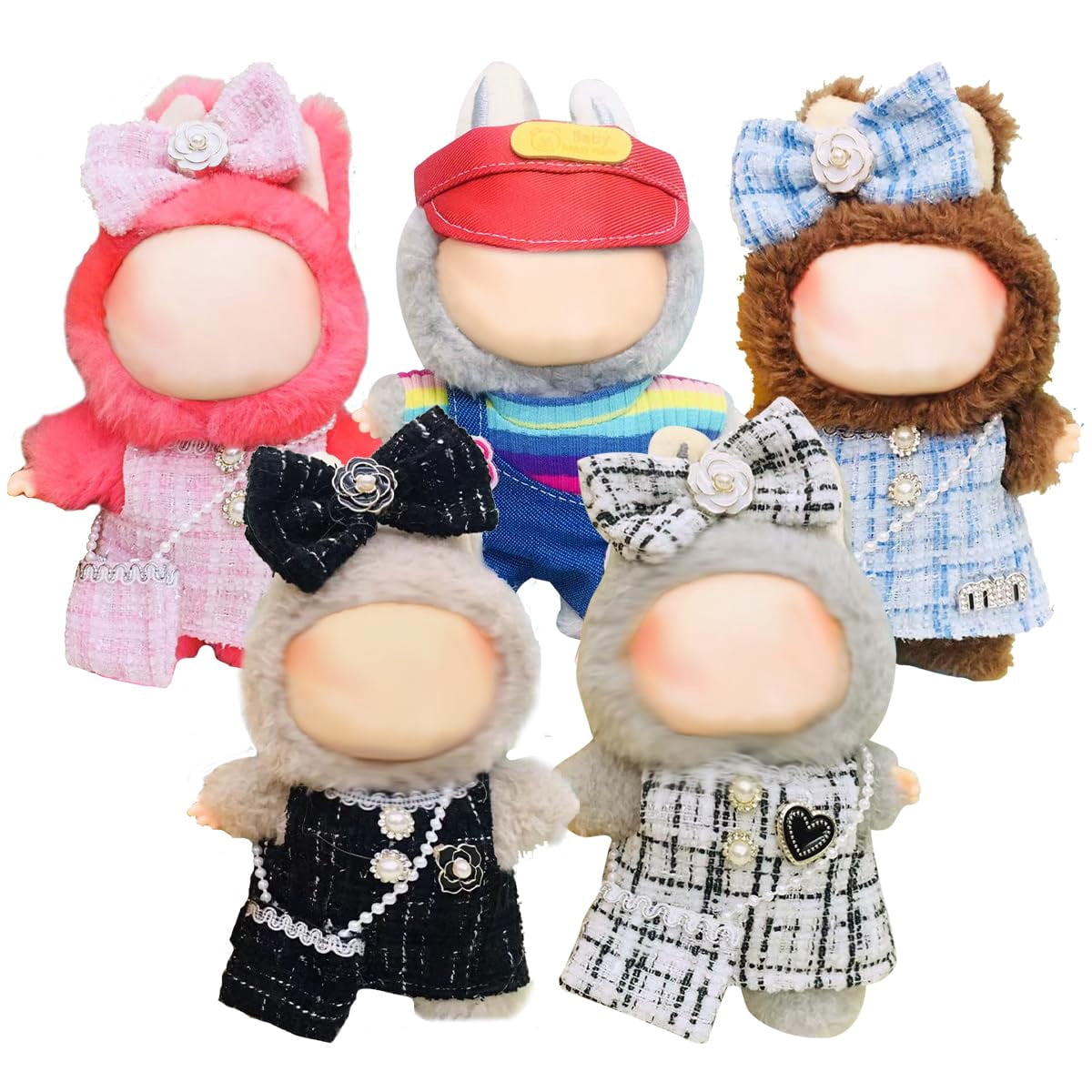 5 Complete Style Clothes Sets for 17cm Dolls - Hat & Overalls Dress Up ...