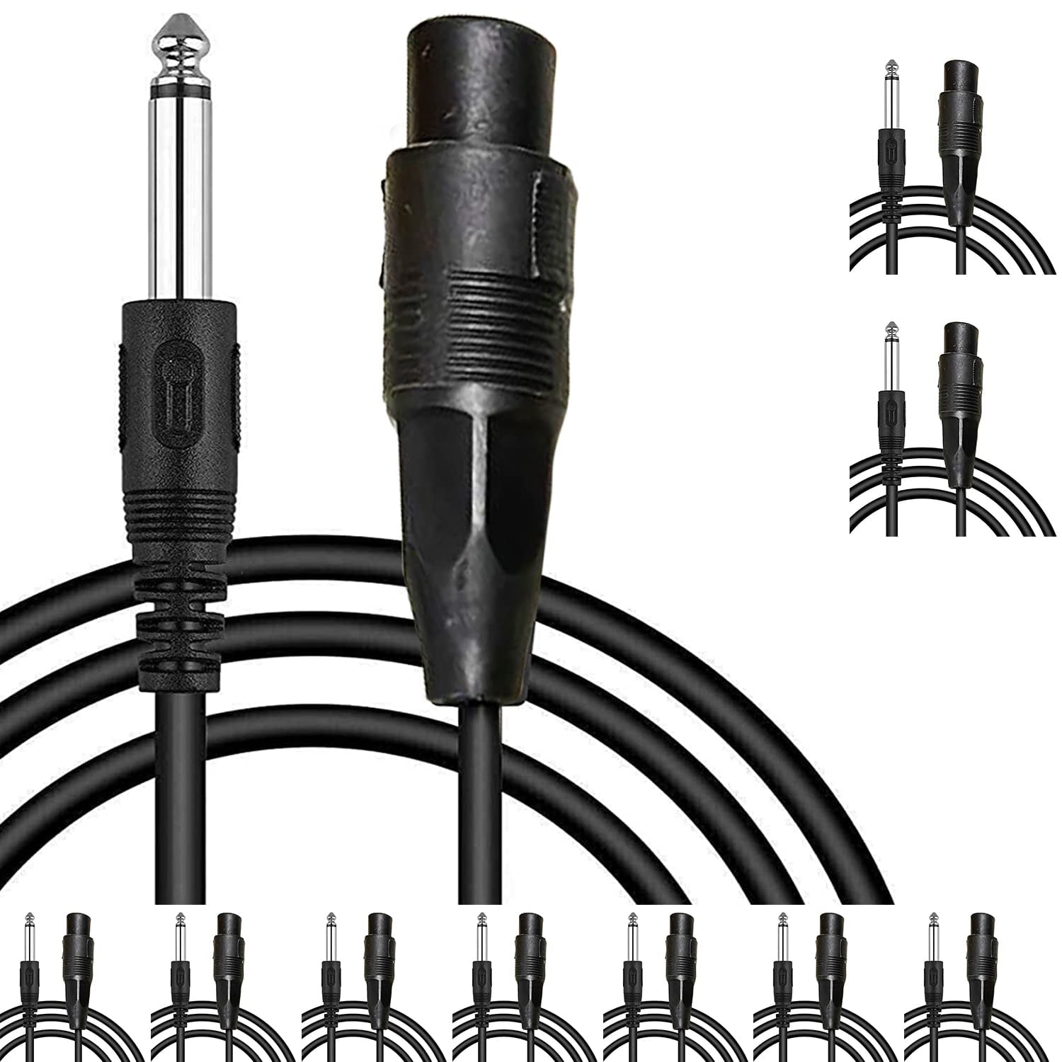5 Core 10 Pieces Female XLR to 1/4 Inch (6.35mm) TS Mono Jack Microphone Cable, Unbalanced 3 Pin ...