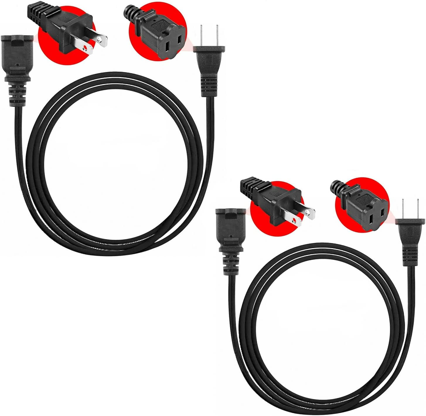 5 Core 2 Prong Male Female Extension Power Cord 10 Feet Cable 2 Pieces Outlet Extension Cable