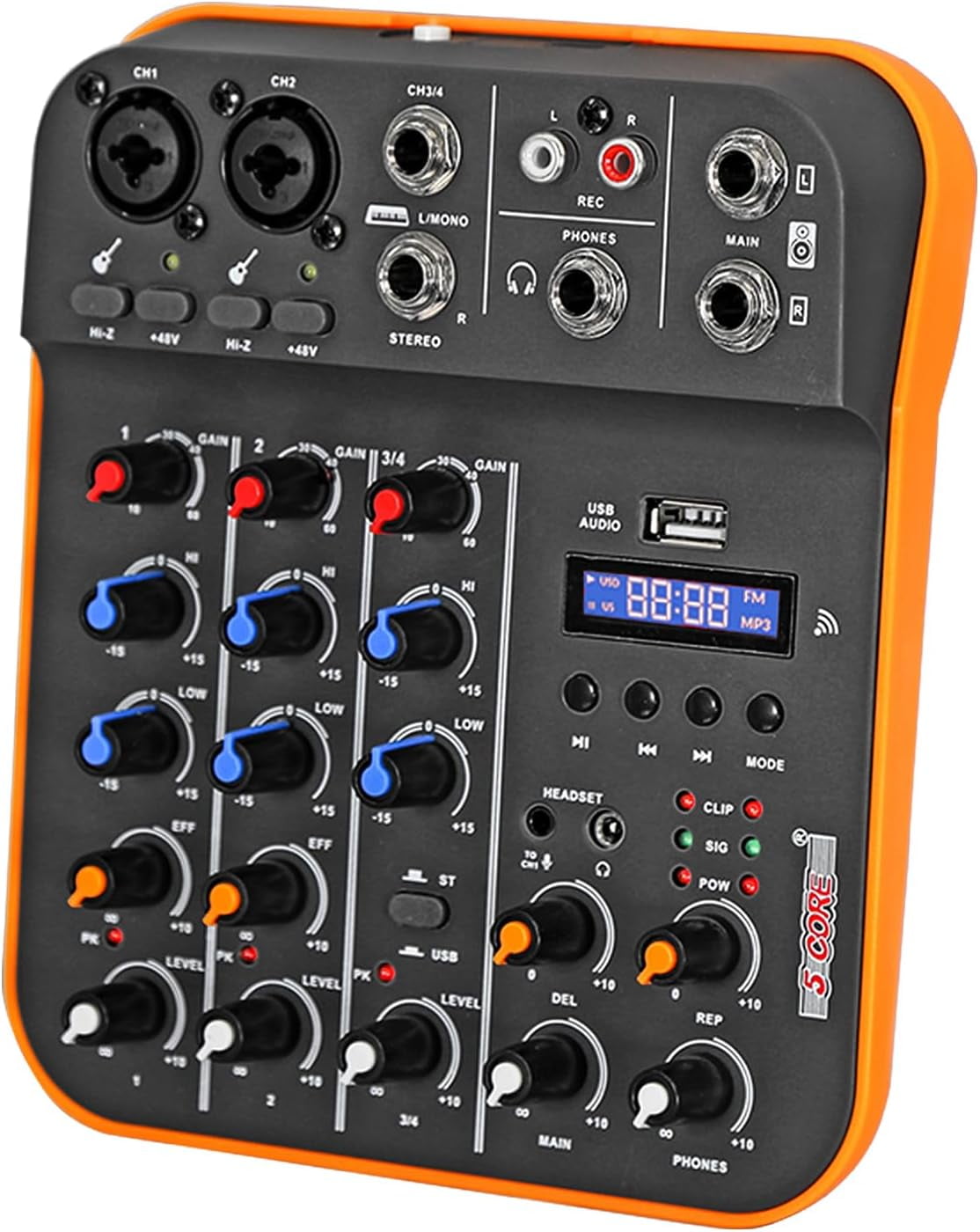5 Core Audio Mixer 4 Channel DJ Mixing Board Small Bluetooth USB Analog ...