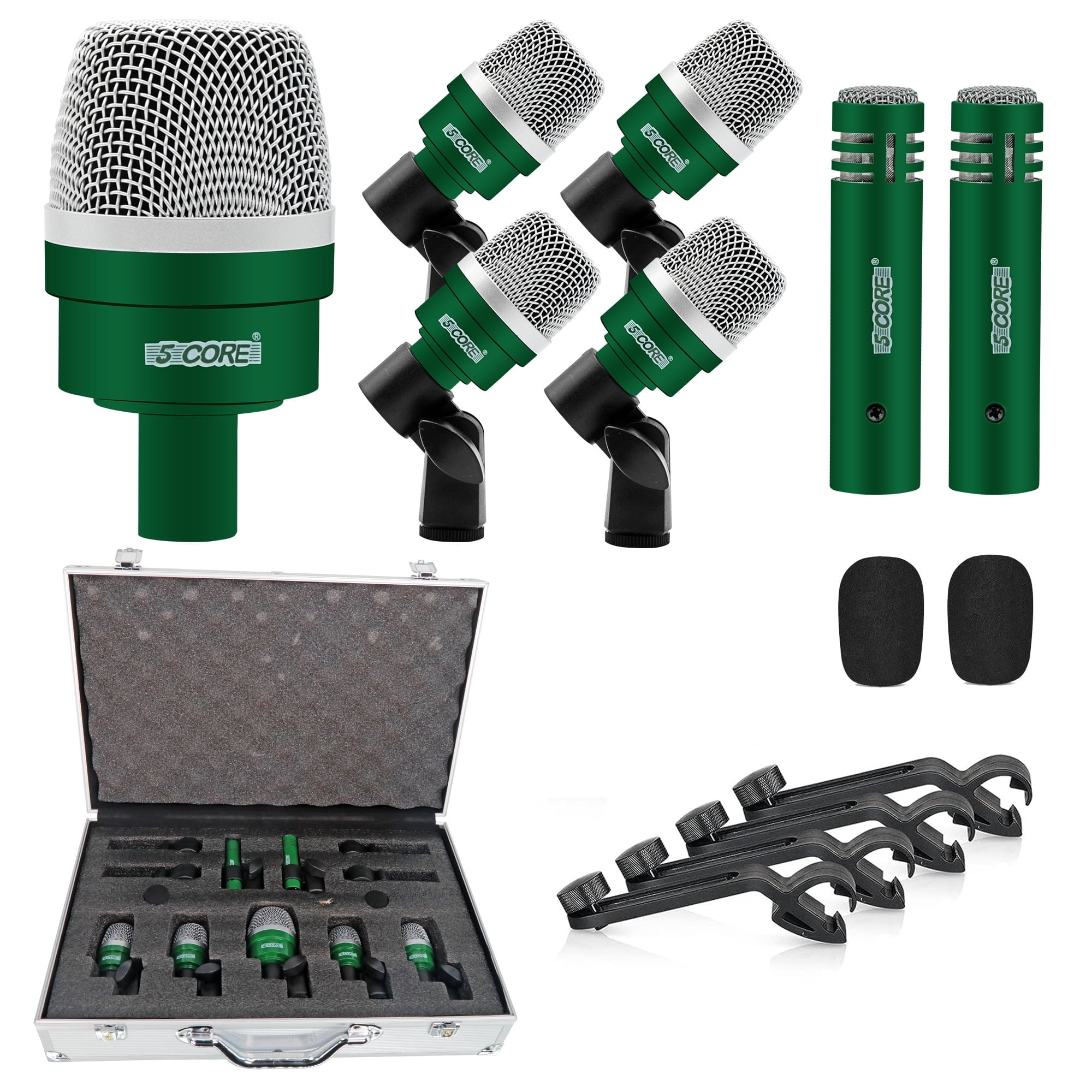 5 Core Drum Microphone Kit 7 Piece Wired Full Metal Dynamic Wired drums Mic Set for Drummers w ...