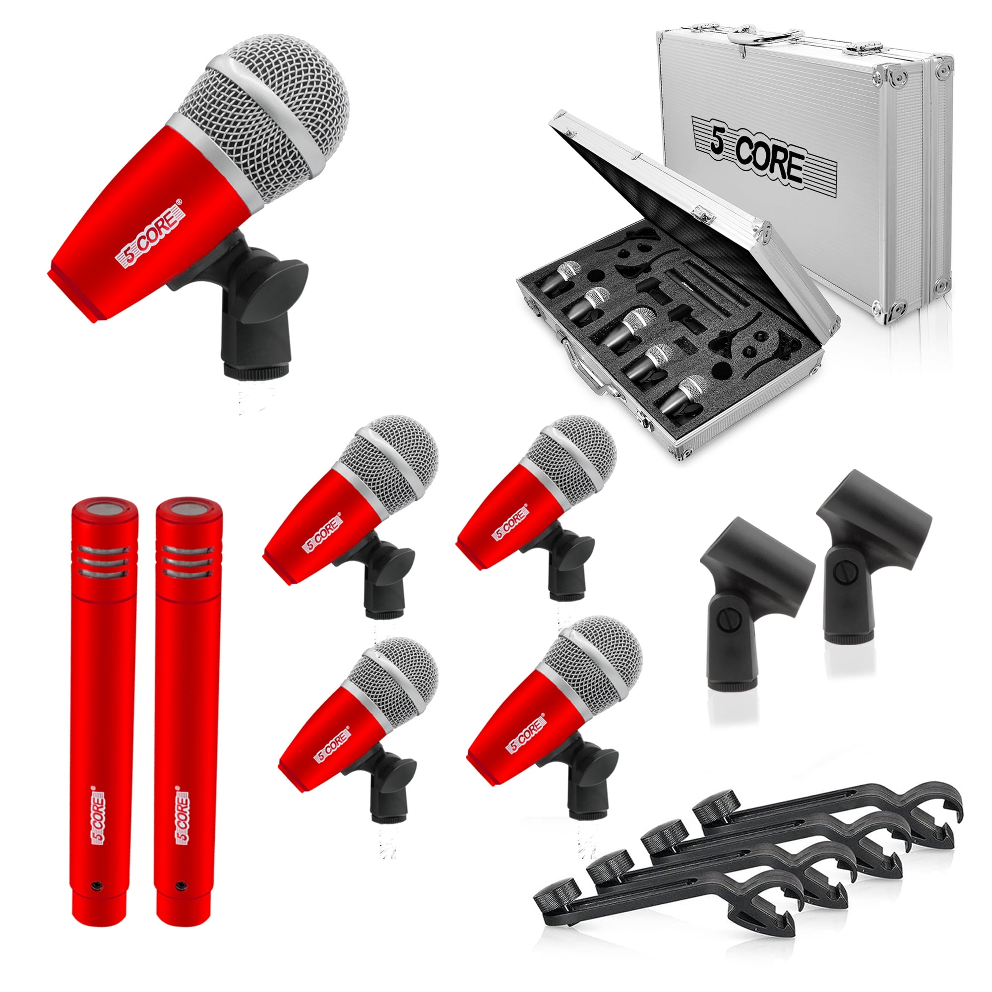 5 Core Drum Microphone Kit 7 Piece Wired Full Metal Dynamic Wired drums ...